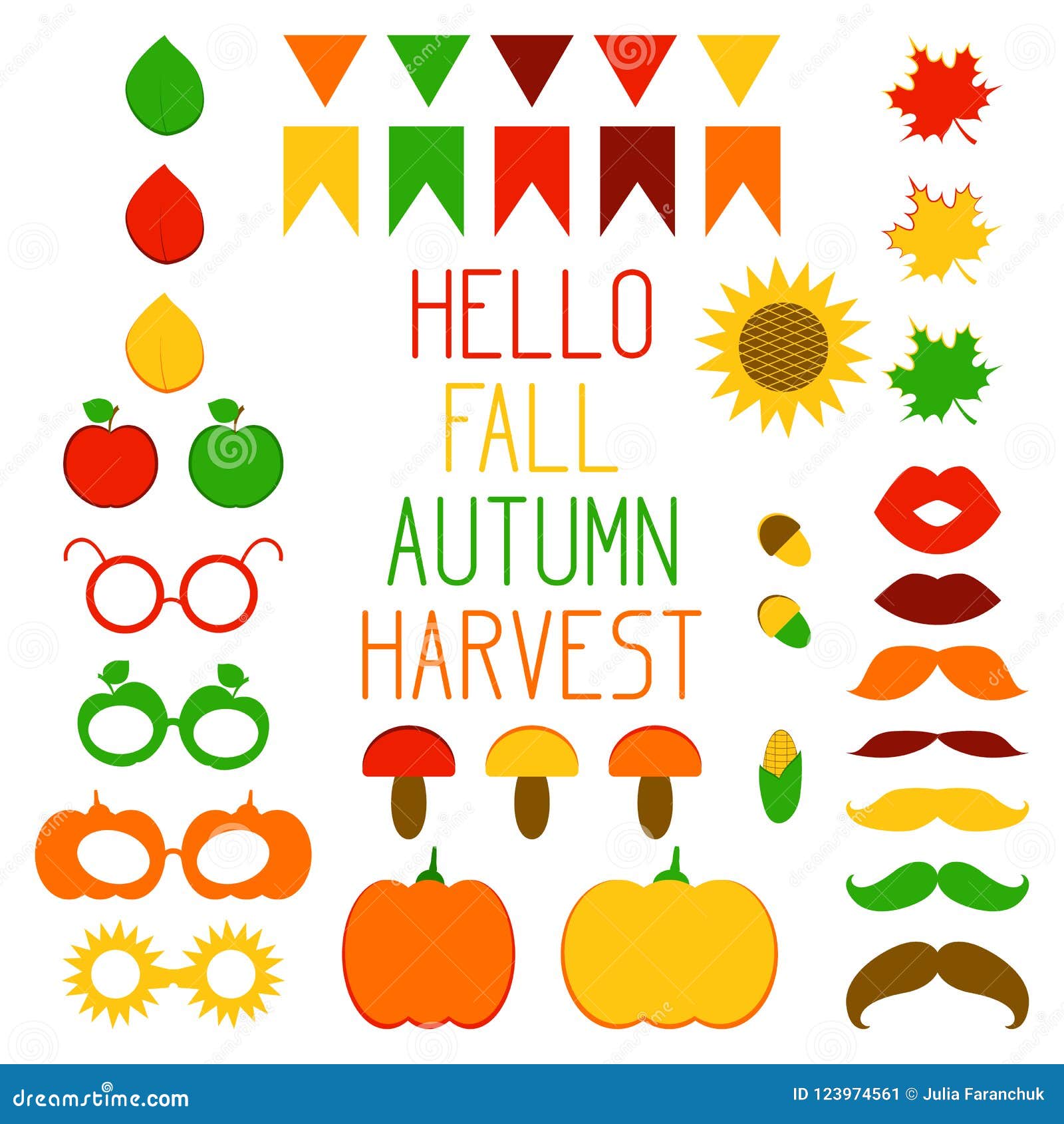 Photo Booth Props. Fall, Harvest. Vector Design Elements Stock ...
