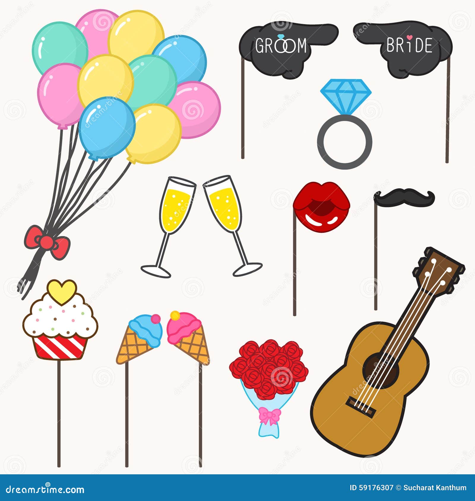 Photo Booth Props for Wedding Stock Vector - Illustration of groom ...