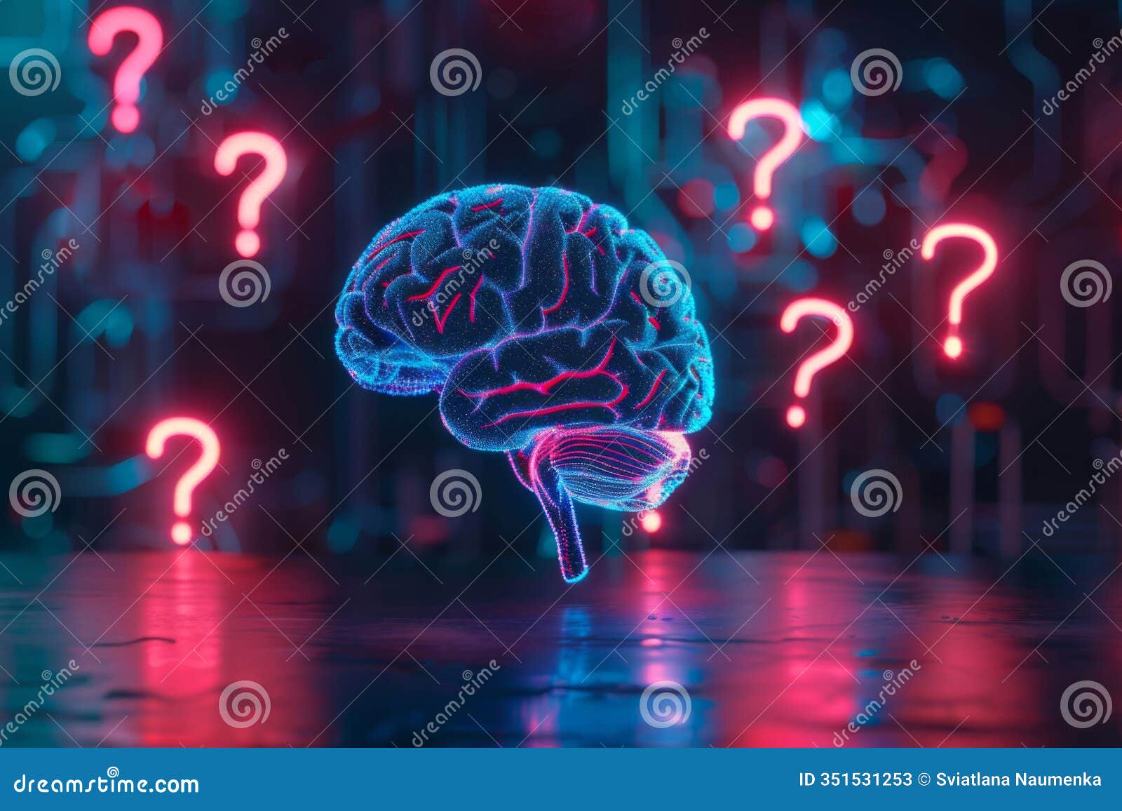 A Photo of the Brain with Question Marks All Around, on a Blurred ...