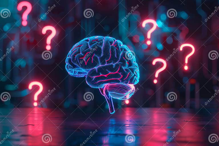 A Photo of the Brain with Question Marks All Around, on a Blurred ...