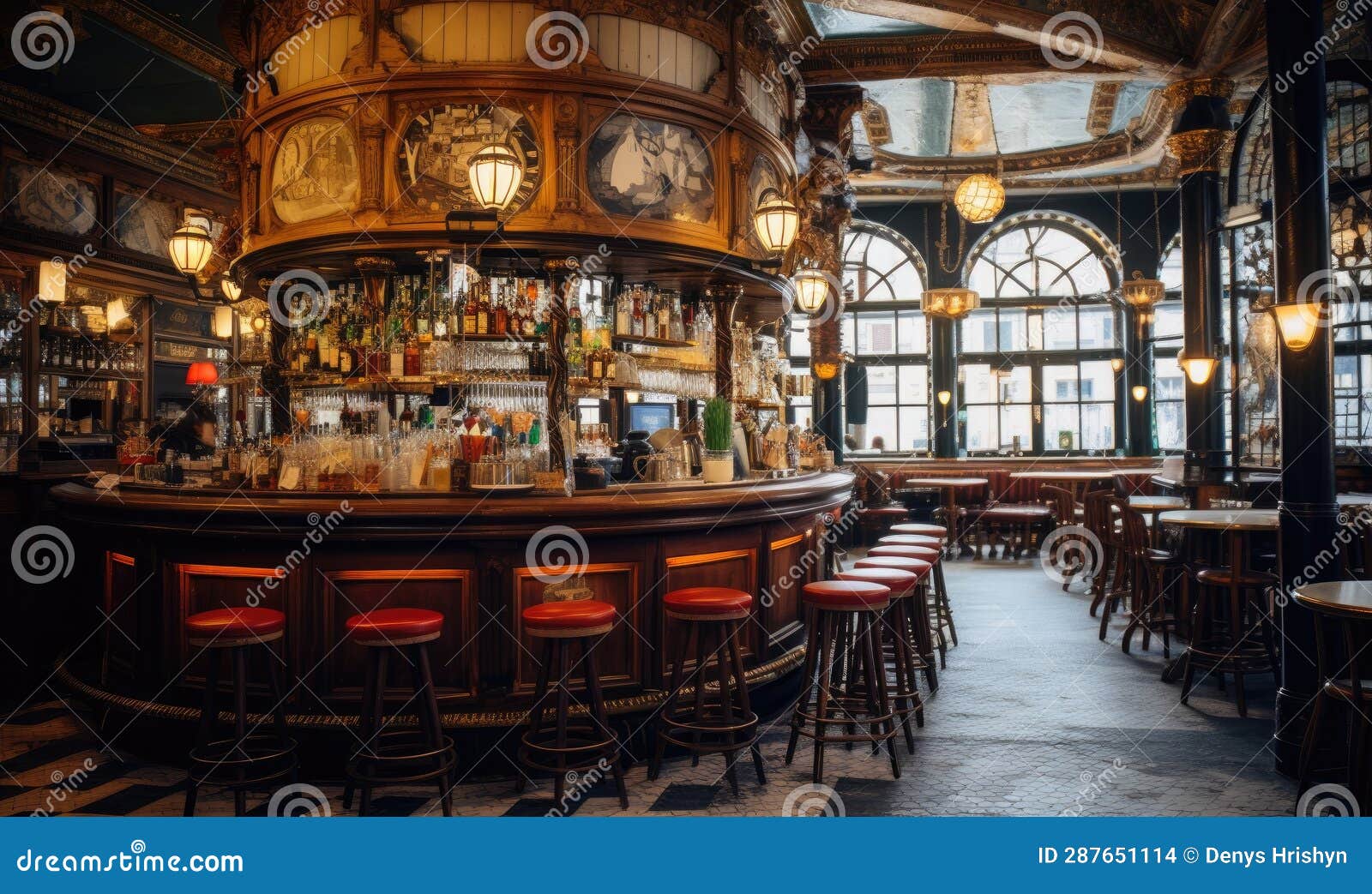 Photo of a Busy Bar with a Clock on the Wall Stock Illustration ...