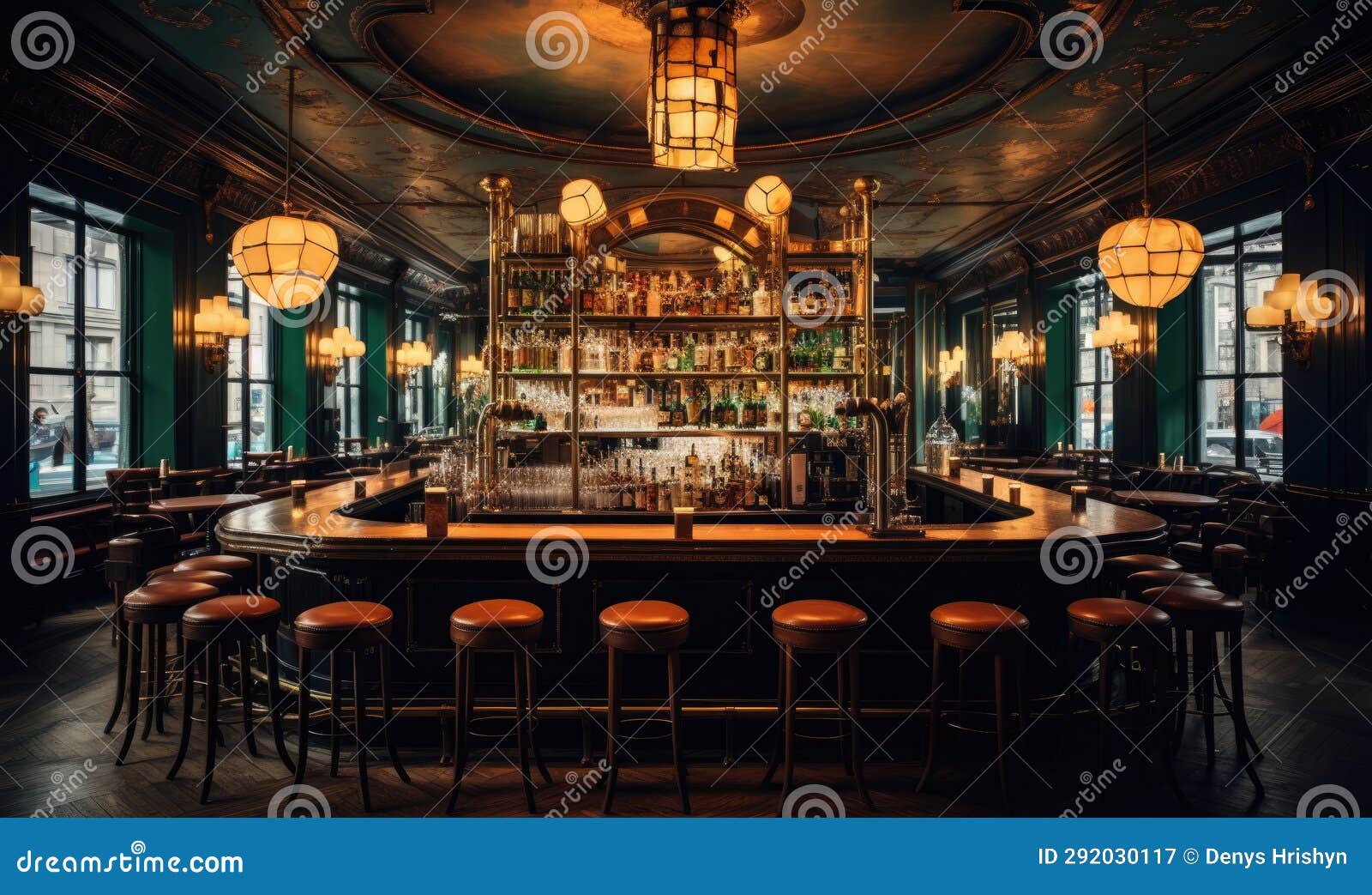 Photo of a Busy Bar with a Clock on the Wall Stock Illustration ...