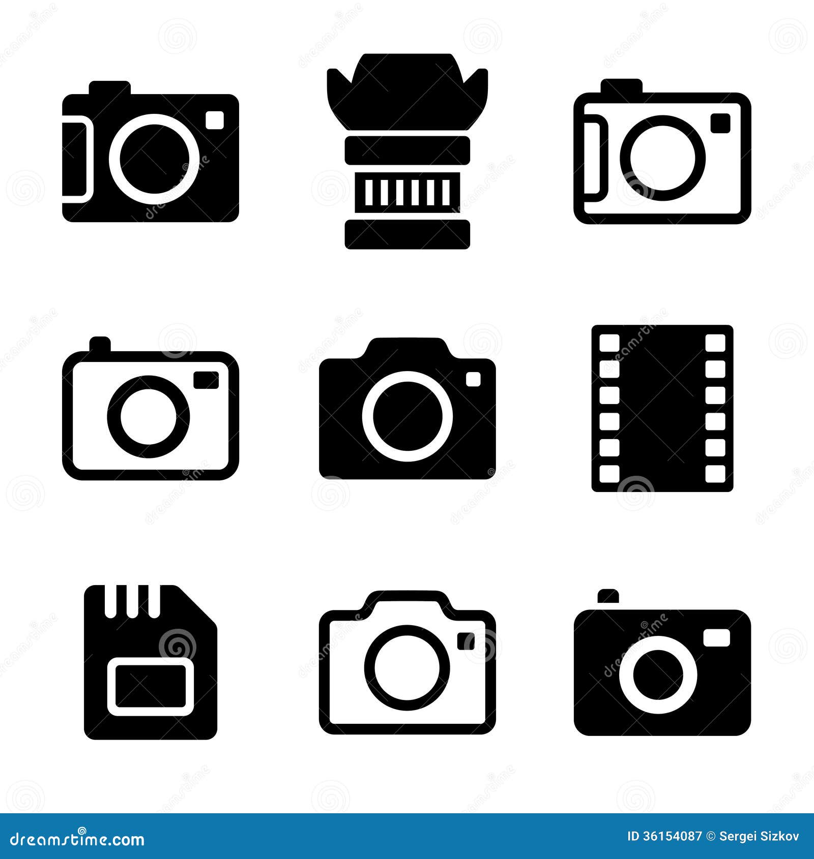 Photo Camera and Accessories Icons Set Stock Vector - Illustration of ...