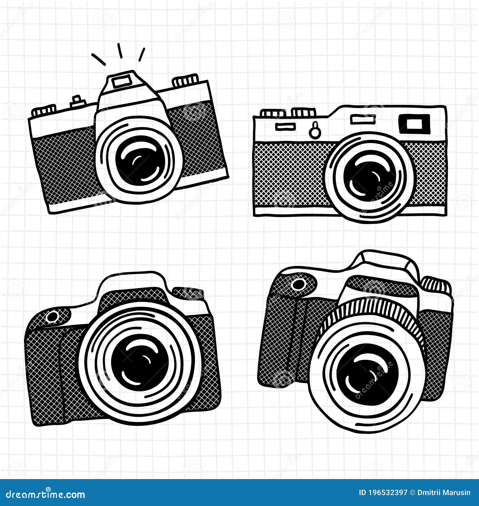 Photo Camera Doodle Icon Set. Hand Drawn Sketch. Vector Illustation ...