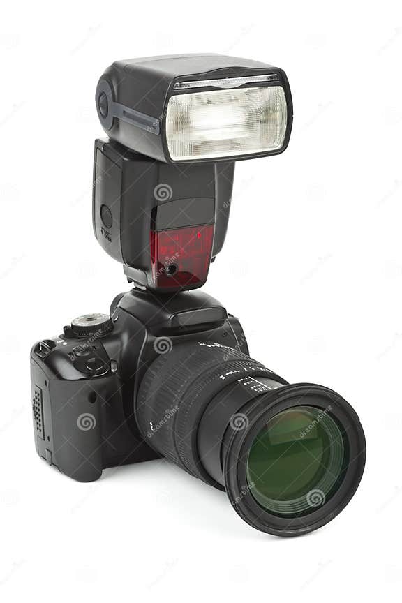 Photo camera and flash stock image. Image of accessory - 10405785