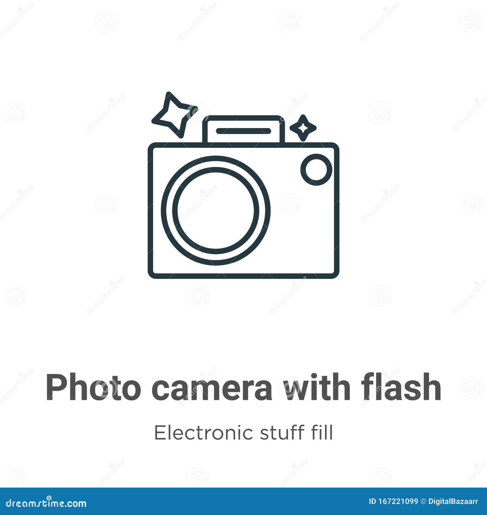 Photo Camera with Flash Outline Vector Icon. Thin Line Black Photo ...