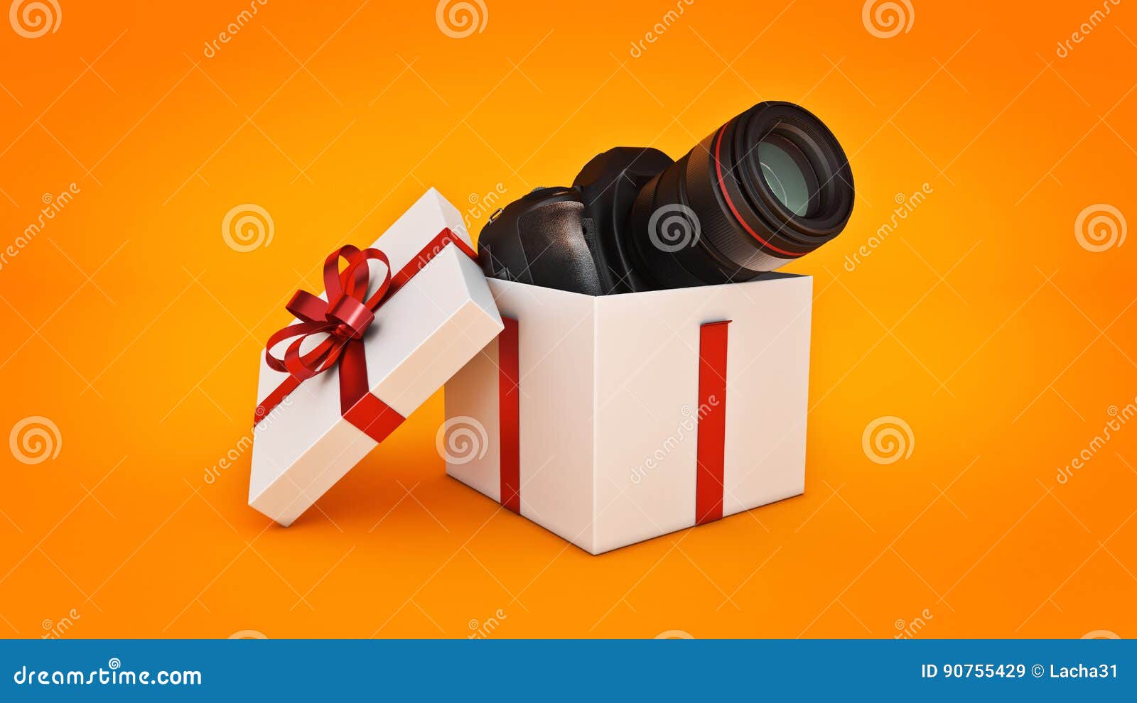 Photo Camera in Gift Box, Gift Box Concept. Stock Illustration ...