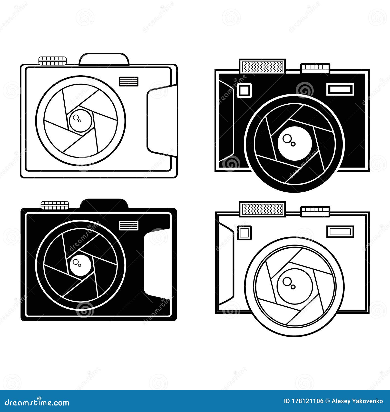 Photo Camera Icon in Black and White Color Isolated on White Background ...