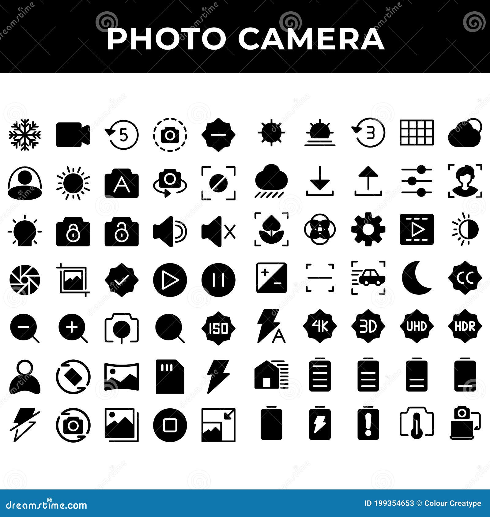 Photo Camera Icon Set Include Mode, Video, Timer, Screen Shot, Camera ...