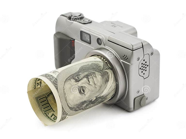 Photo camera and money stock image. Image of metal, button - 11031053