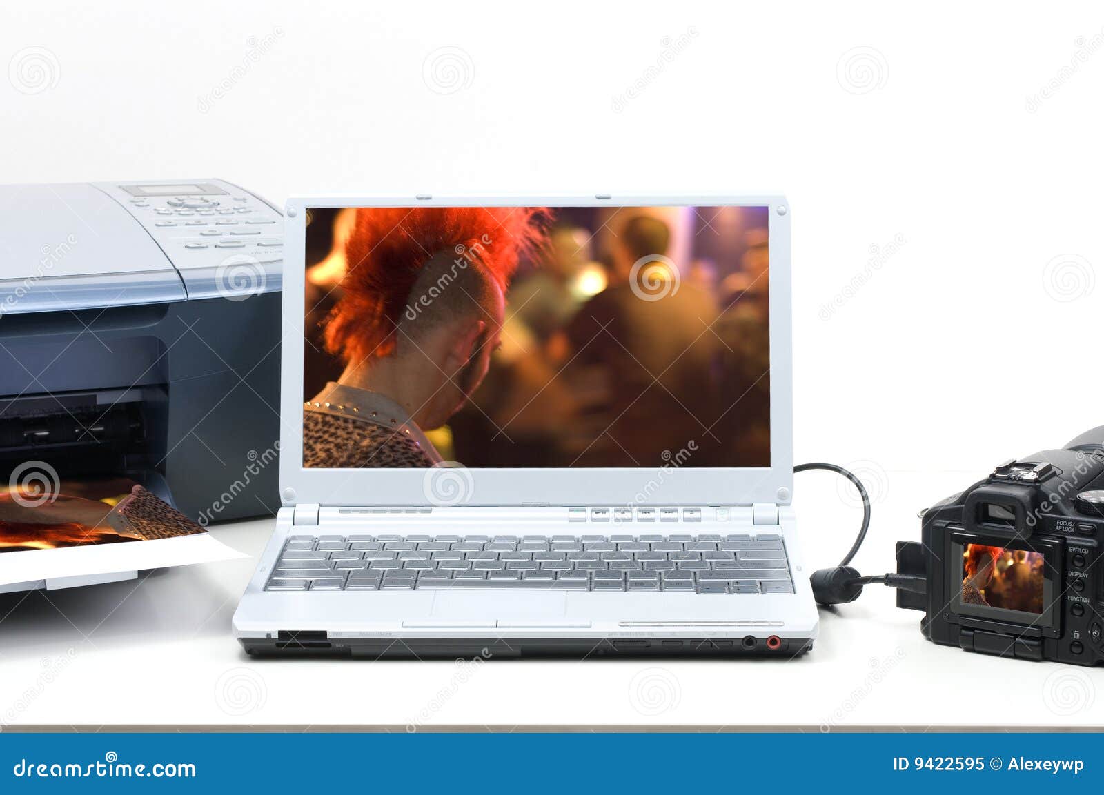 Photo Camera, Printer and Notebook Stock Image - Image of notebook ...