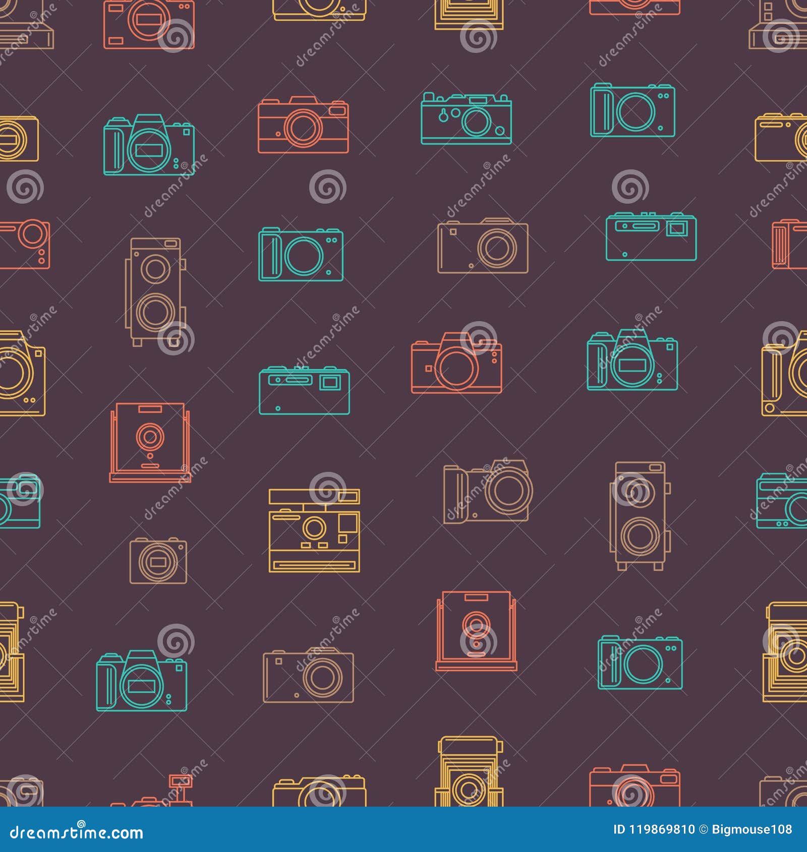Photo Camera Thin Line Seamless Pattern Background. Vector Stock Vector ...