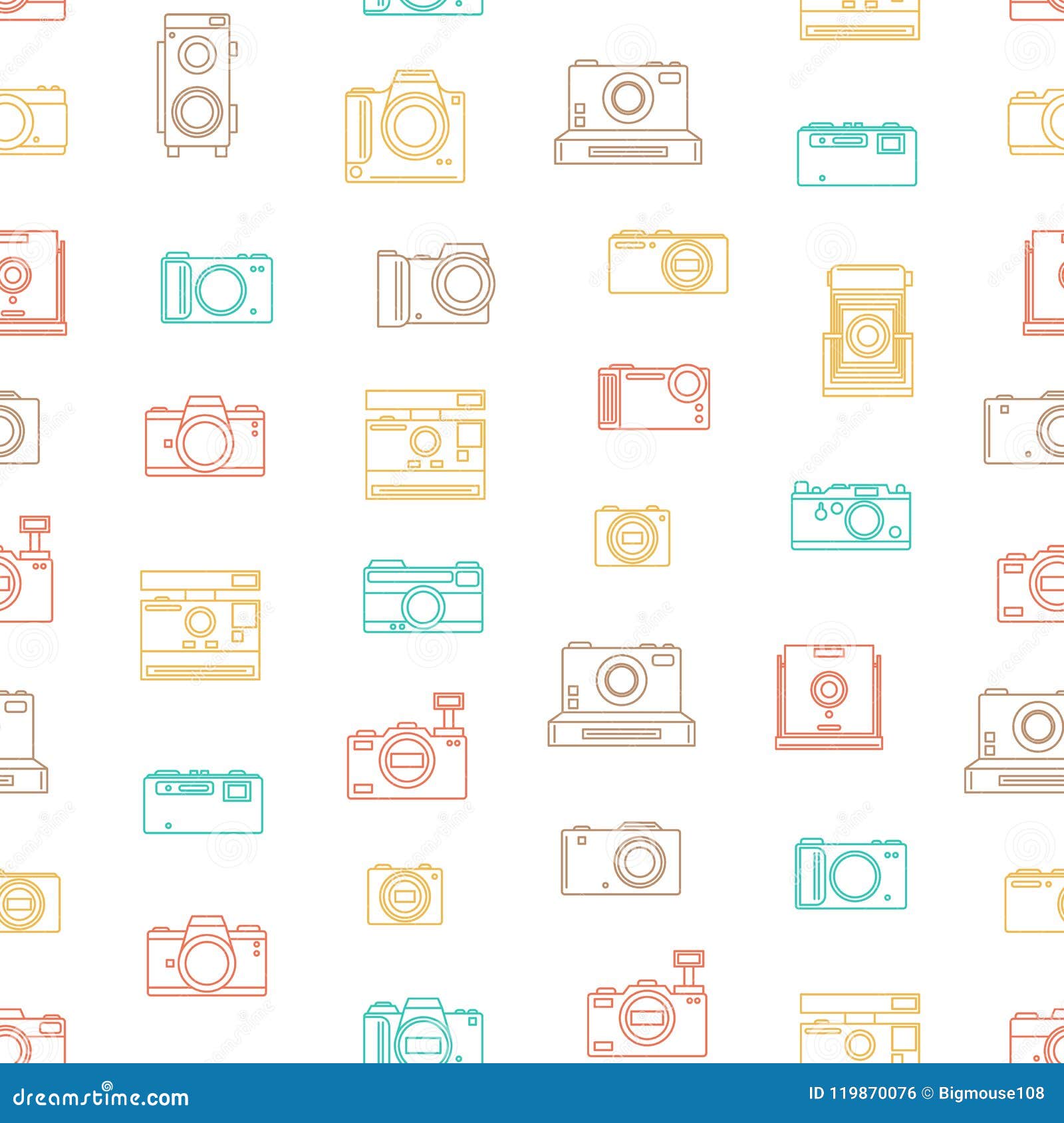 Photo Camera Thin Line Seamless Pattern Background. Vector Stock Vector ...