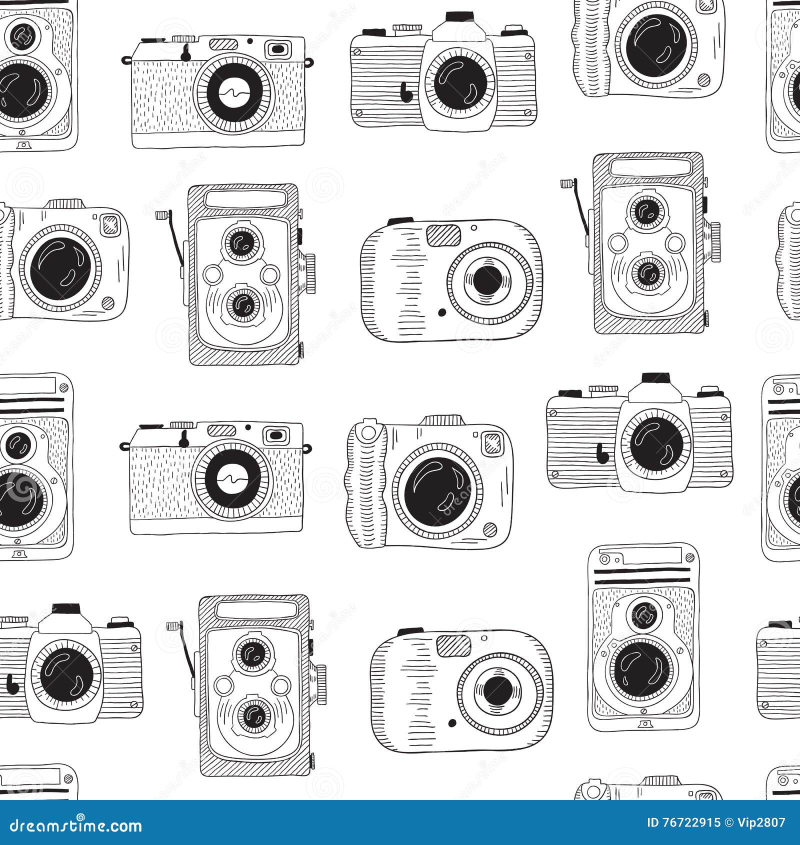 Photo Cameras Pattern. Hand Drawn Illustration. Stock Vector ...