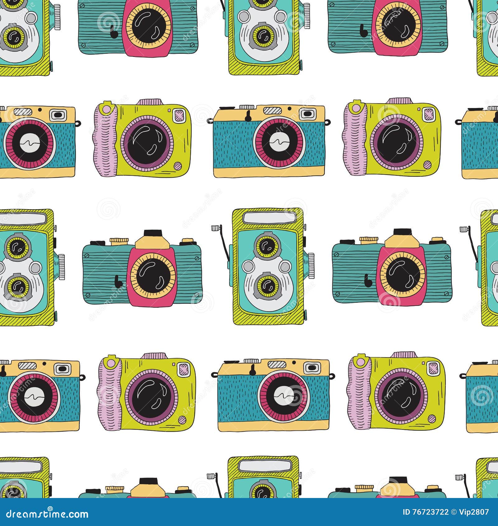 Photo Cameras Pattern. Hand Drawn Illustration. Stock Vector ...