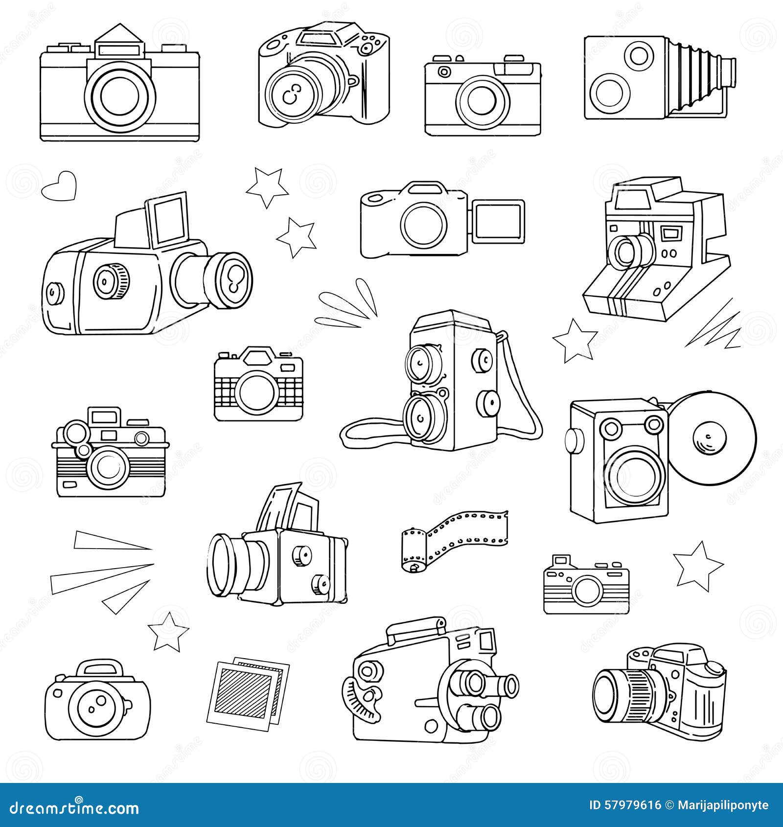Photo cameras set stock vector. Illustration of doodle - 57979616