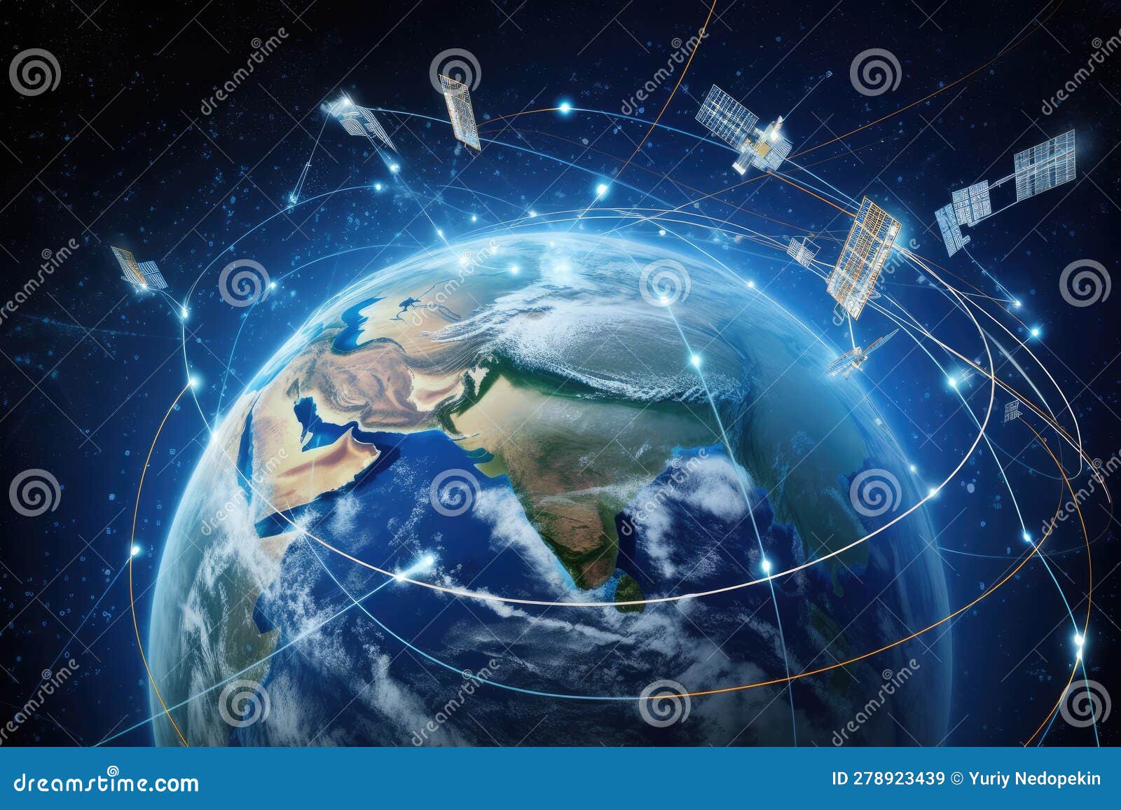 Communication between the Vast Array of Satellites. Generative AI Stock ...