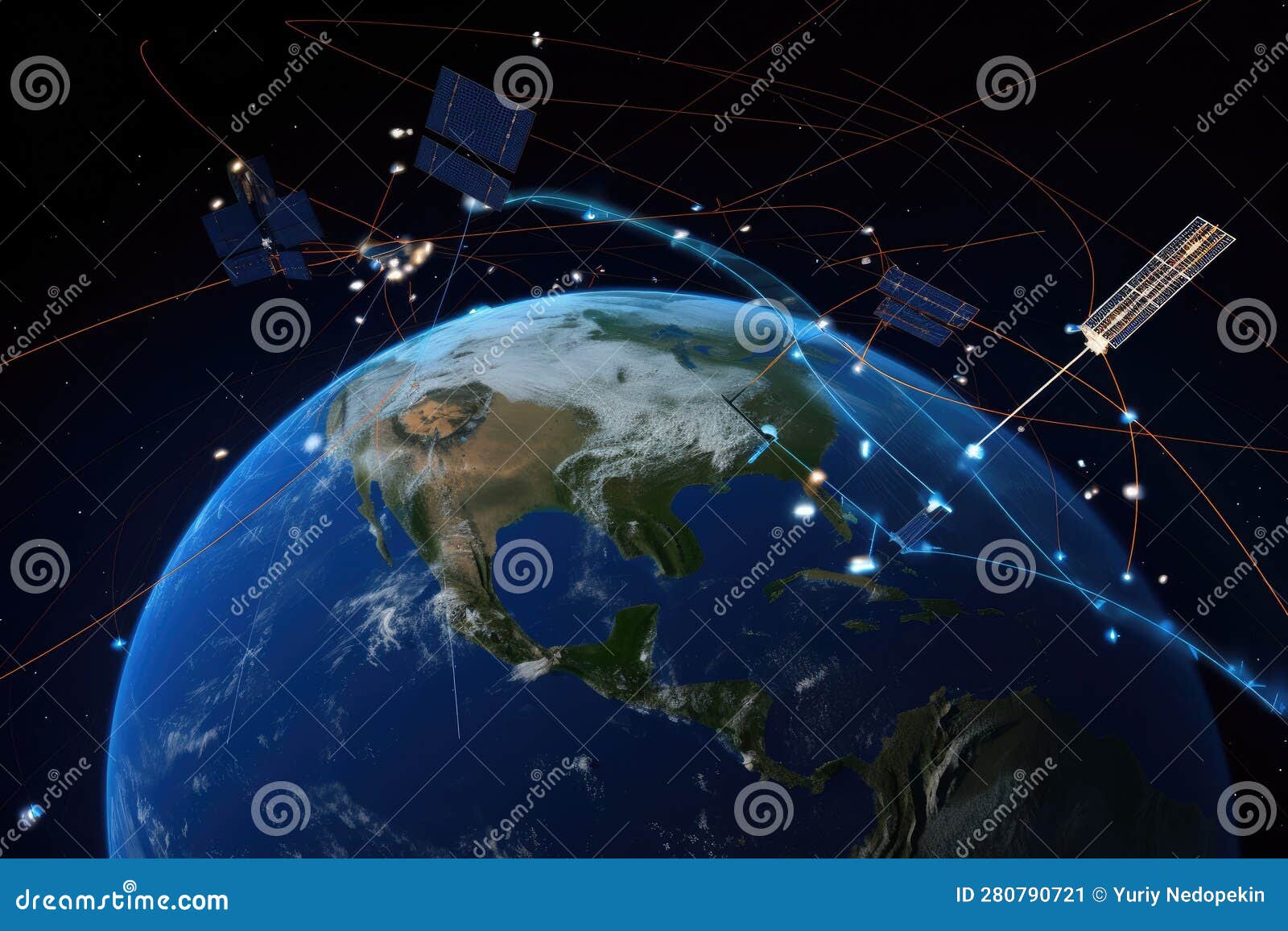 Communication between the Vast Array of Satellites. Generative AI Stock ...