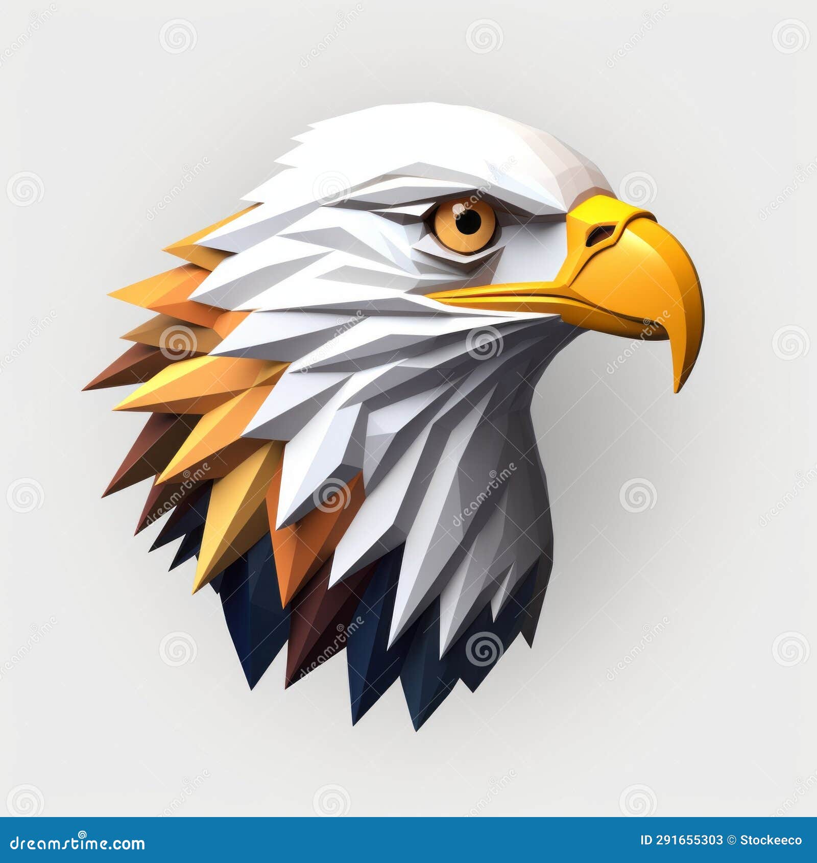 Low Poly Bald Eagle Head Vector Illustration in Liquid Metal Style ...