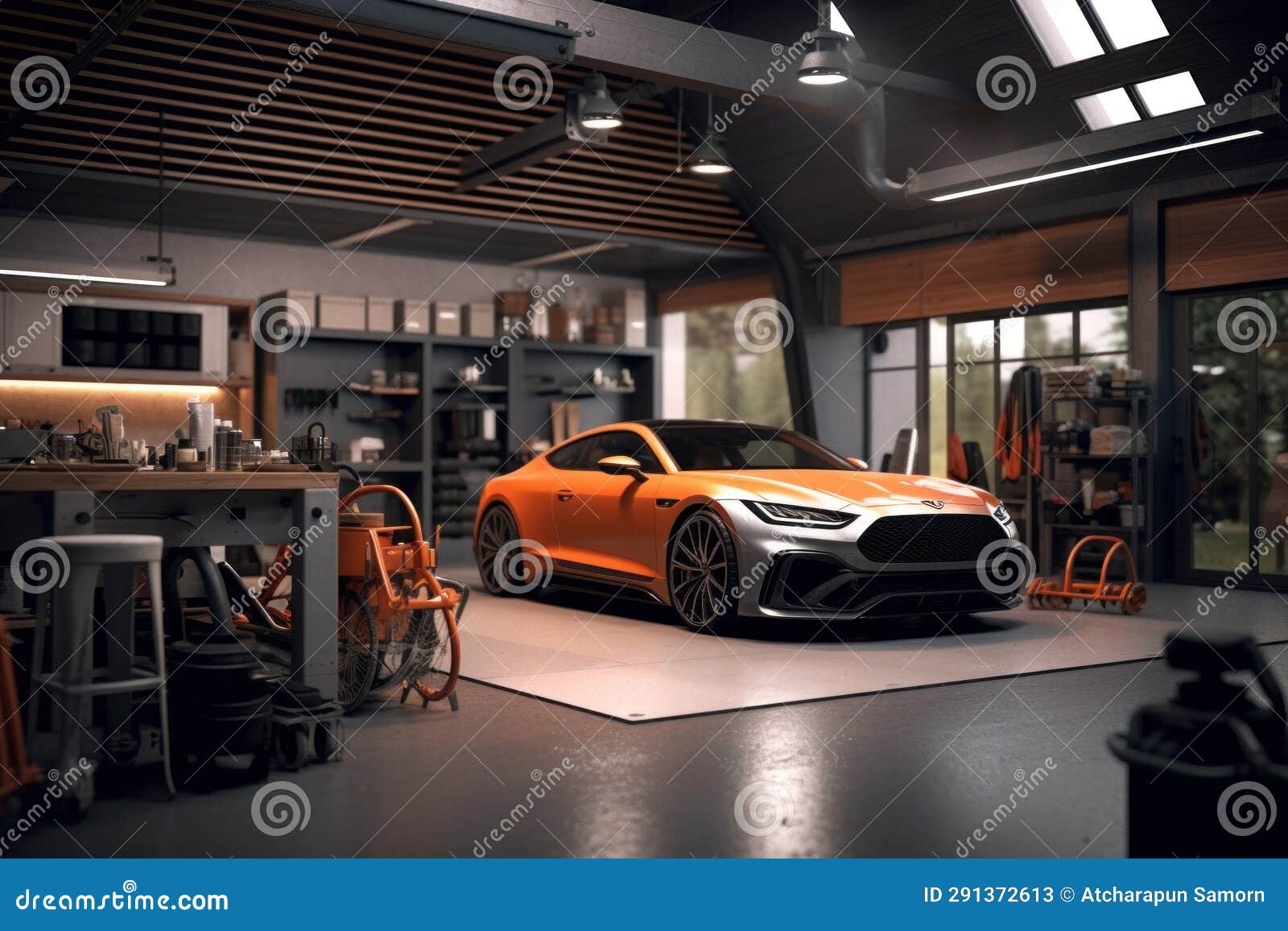 Photo of Car Garage Complete with Workshop Equipment Stock Image ...