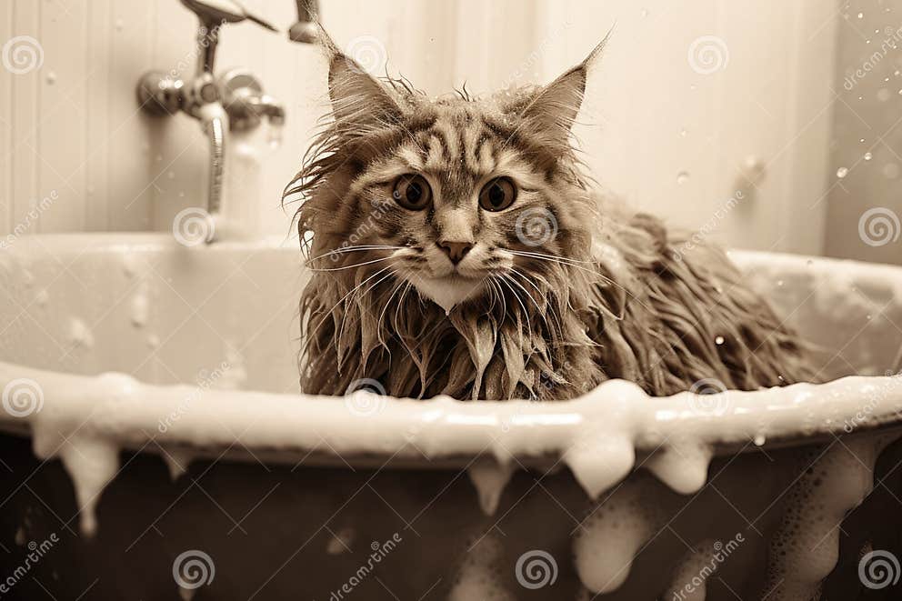 Photo of a Cat in a Bubble Bath Stock Photo - Image of looking, face ...