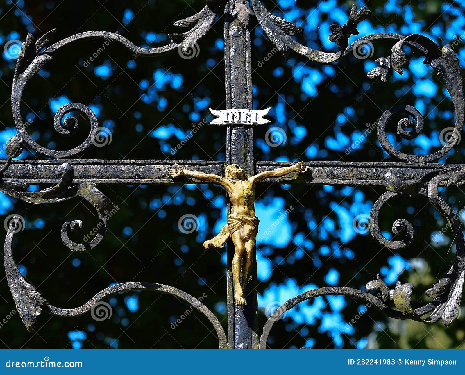 Catholic Iron Cross With Roses And Greek Letters Stock Photo ...
