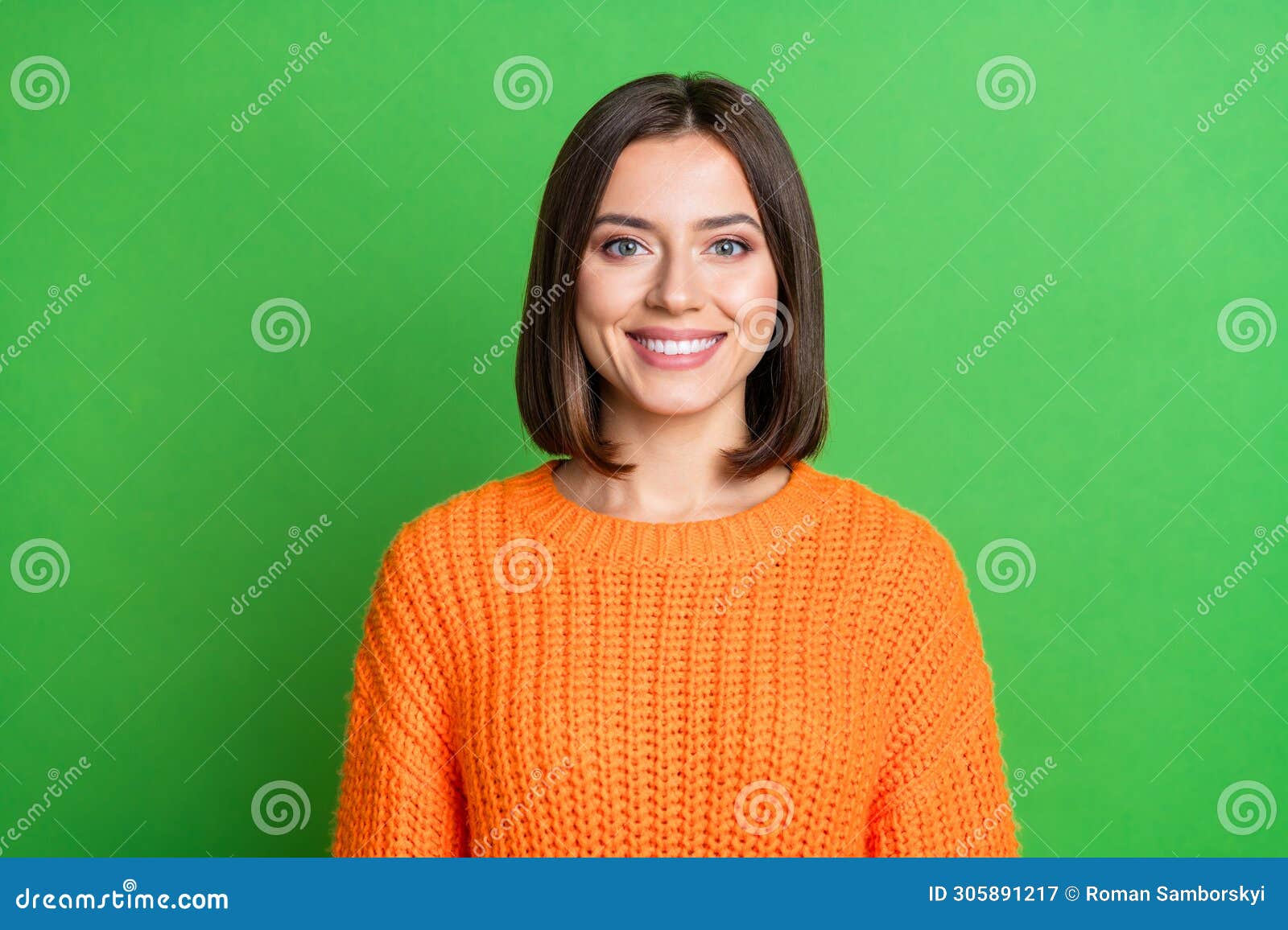 Photo Of Cheerful Gorgeous Girl Toothy Beaming Smile Good Mood Knitwear