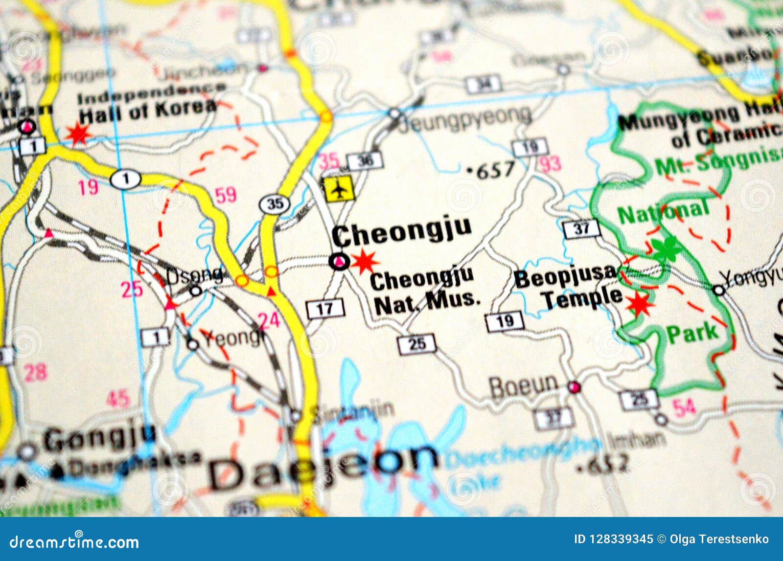 A Photo of Cheongju on a Map Stock Image - Image of south, blur: 128339345