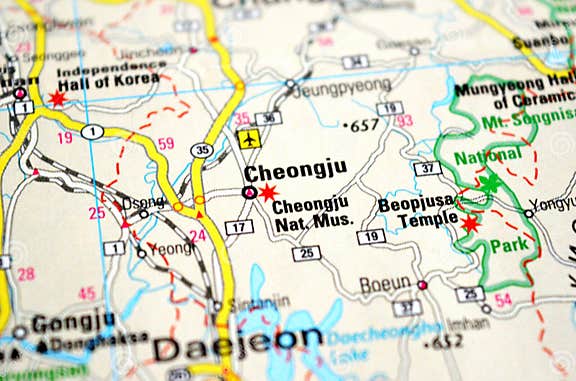 A Photo of Cheongju on a Map Stock Image - Image of south, blur: 128339345