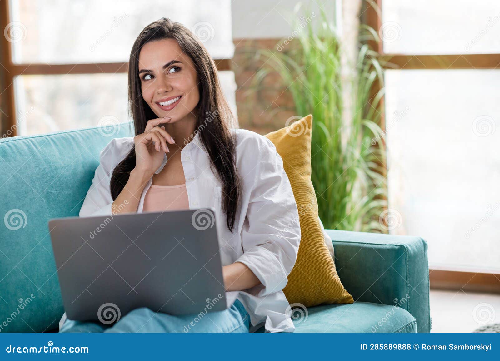 Photo of Clever Lady Freelancer Sitting Cozy Couch Using Netbook ...