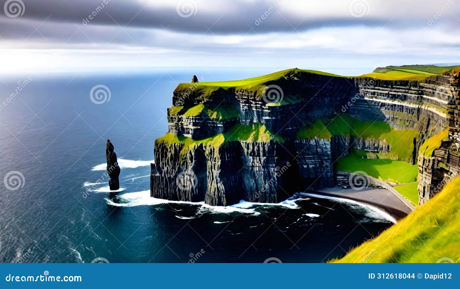 A Photo Of A Cliffs Of Mother With A Lighthouse On The Top And A Boat ...