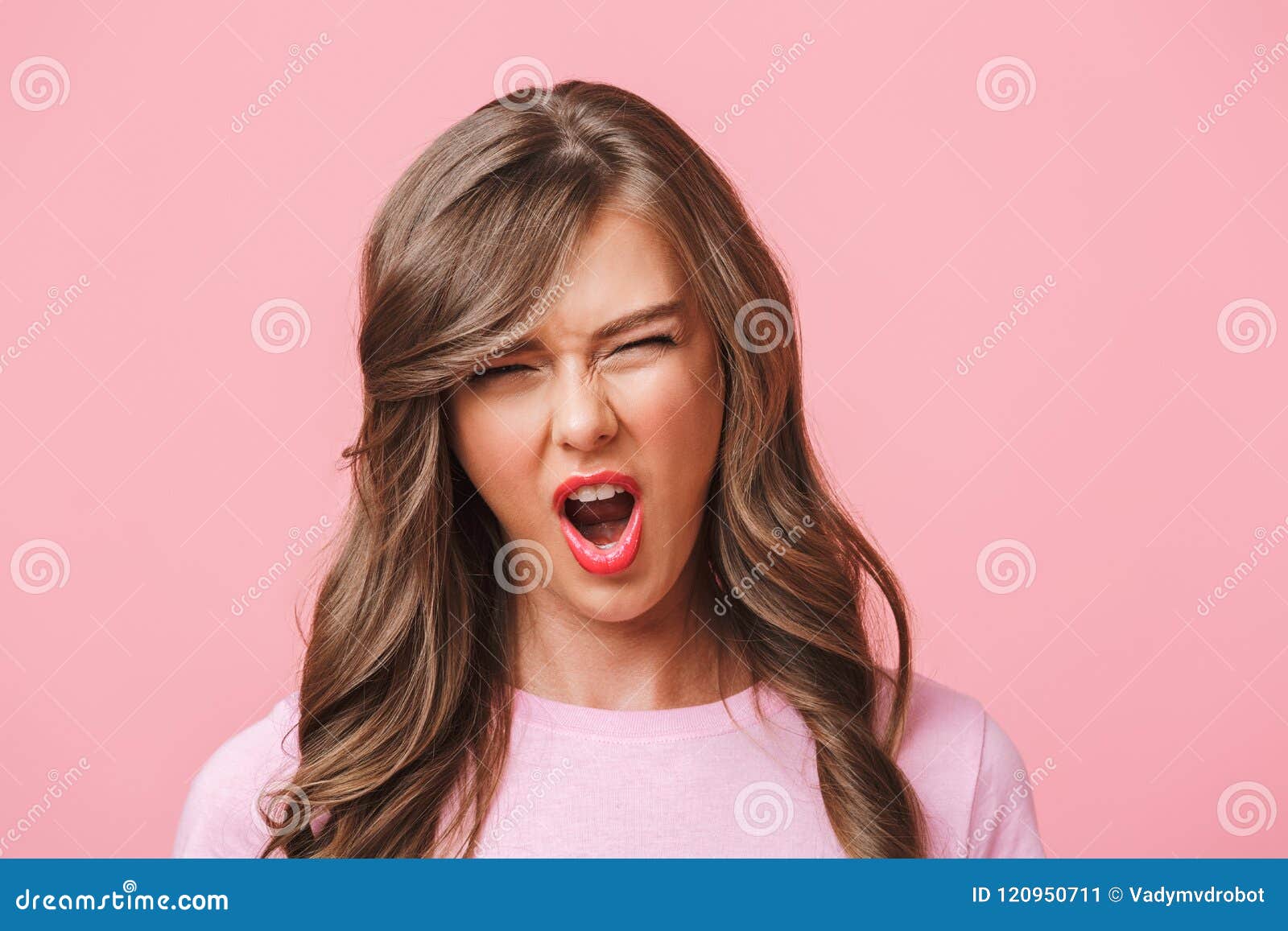 Photo Closeup Of Displeased Frustrated Woman With Long Curly Hair In