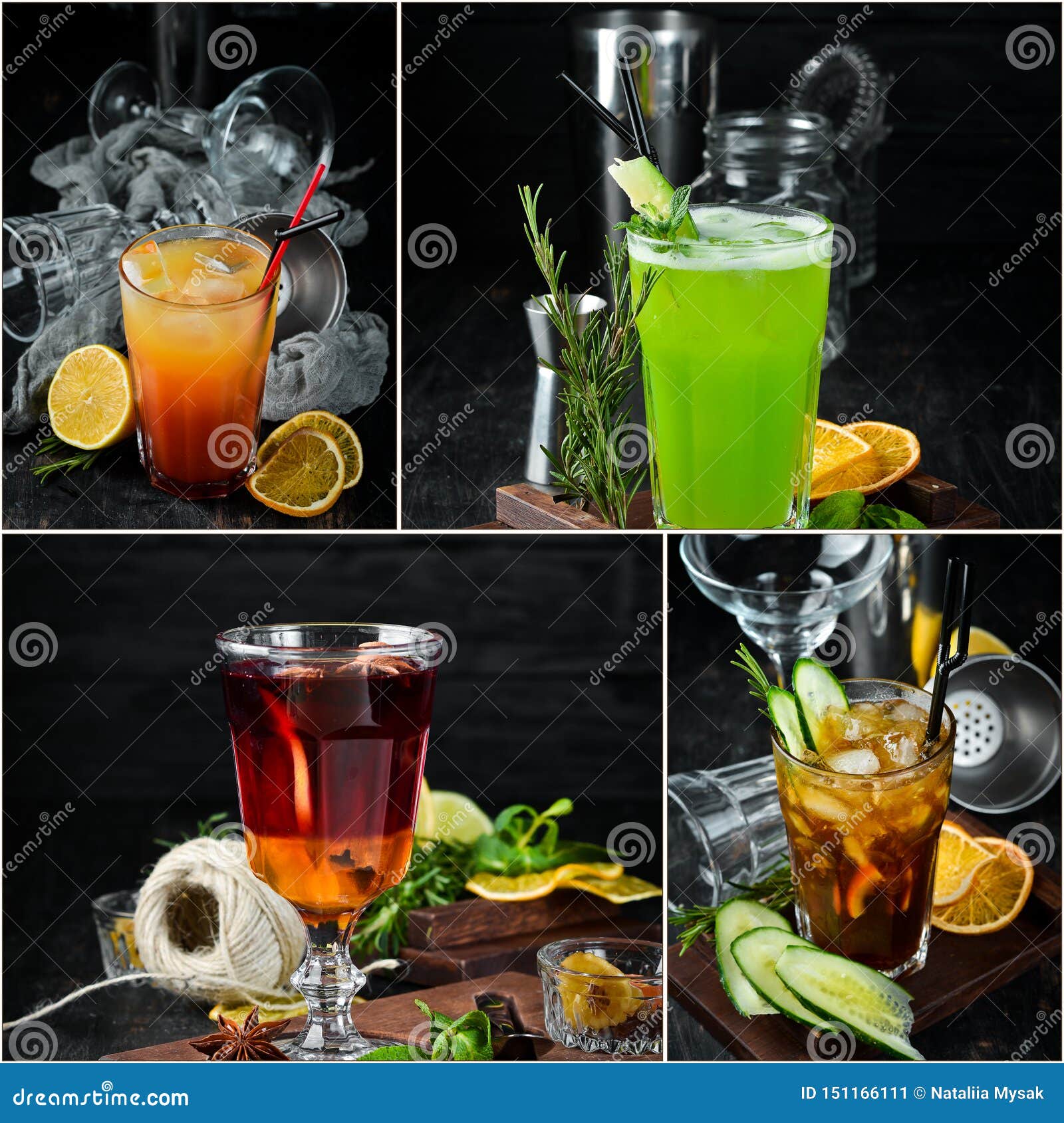Photo Collage Alcoholic Colored Cocktails and Drinks Stock Image ...