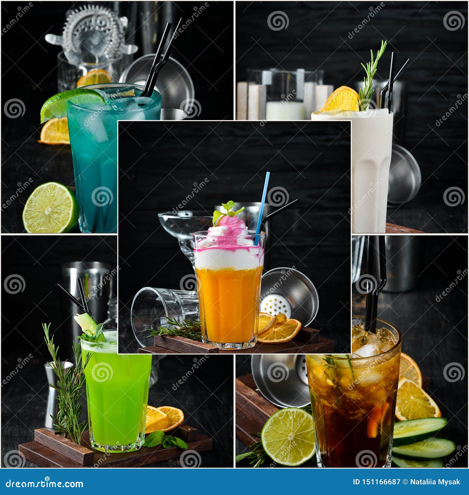Photo Collage Alcoholic Colored Cocktails and Drinks Stock Image ...