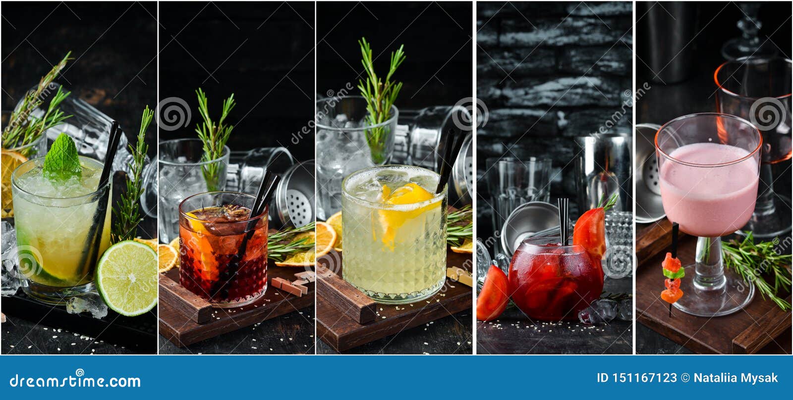 Photo Collage Alcoholic Colored Cocktails and Drinks Stock Image ...