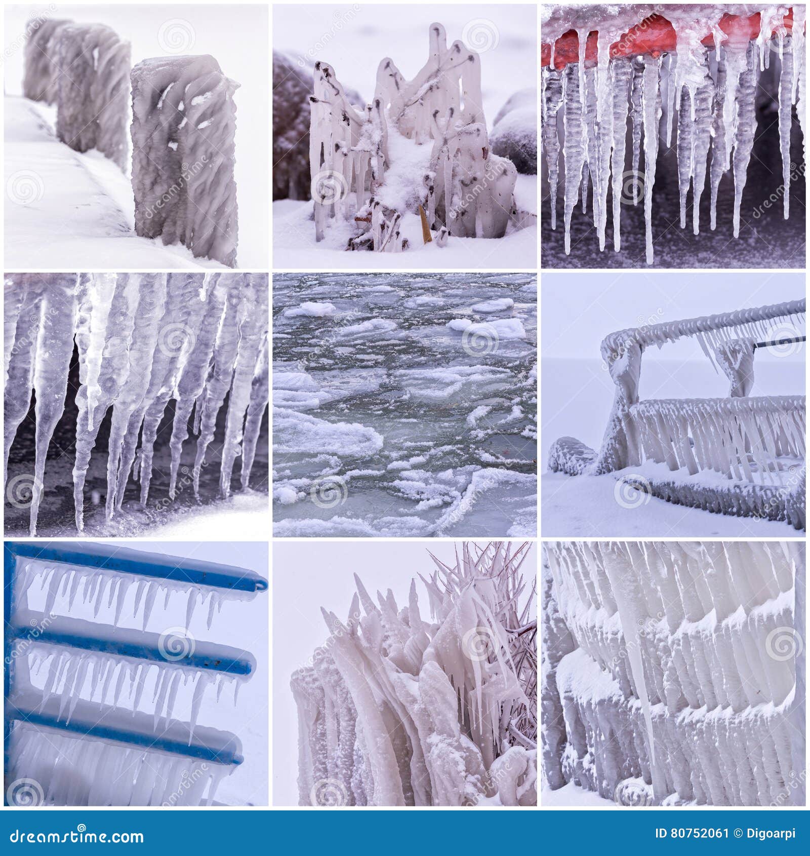 Photo Collage of Cold Winter Days with Many Icicle Stock Image - Image ...