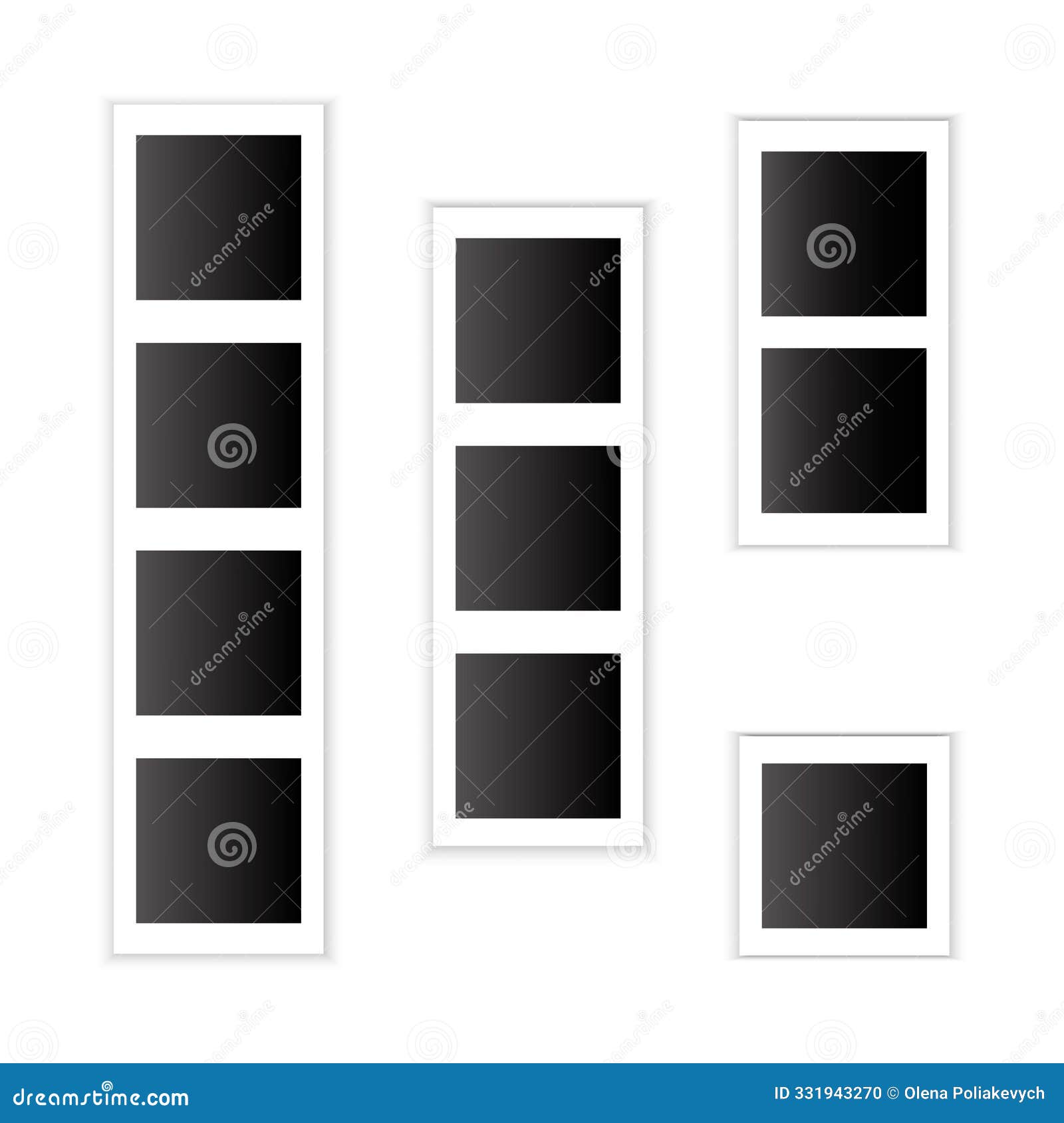 Photo Collage Frame Vector. Blank Black Rectangles. Vertical and Square ...