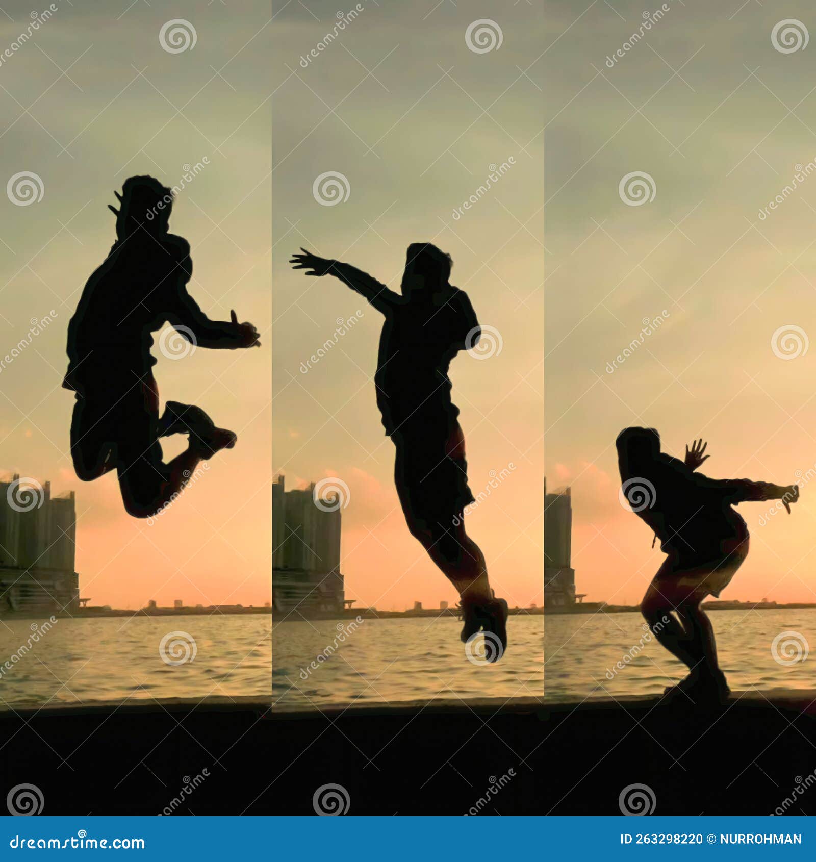 Photo Collage of Men Jumping on the Beach at Sunset in the Afternoon ...