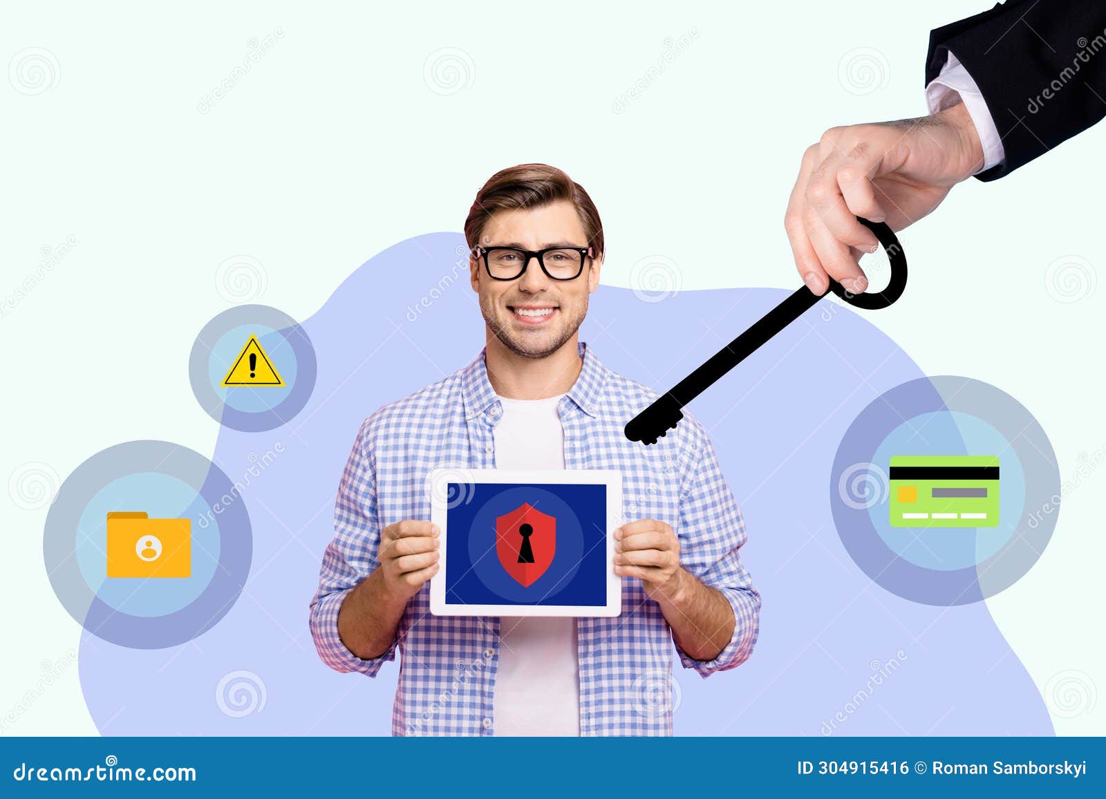 Photo Collage Picture Young Smiling Standing Guy Programmer Device User ...