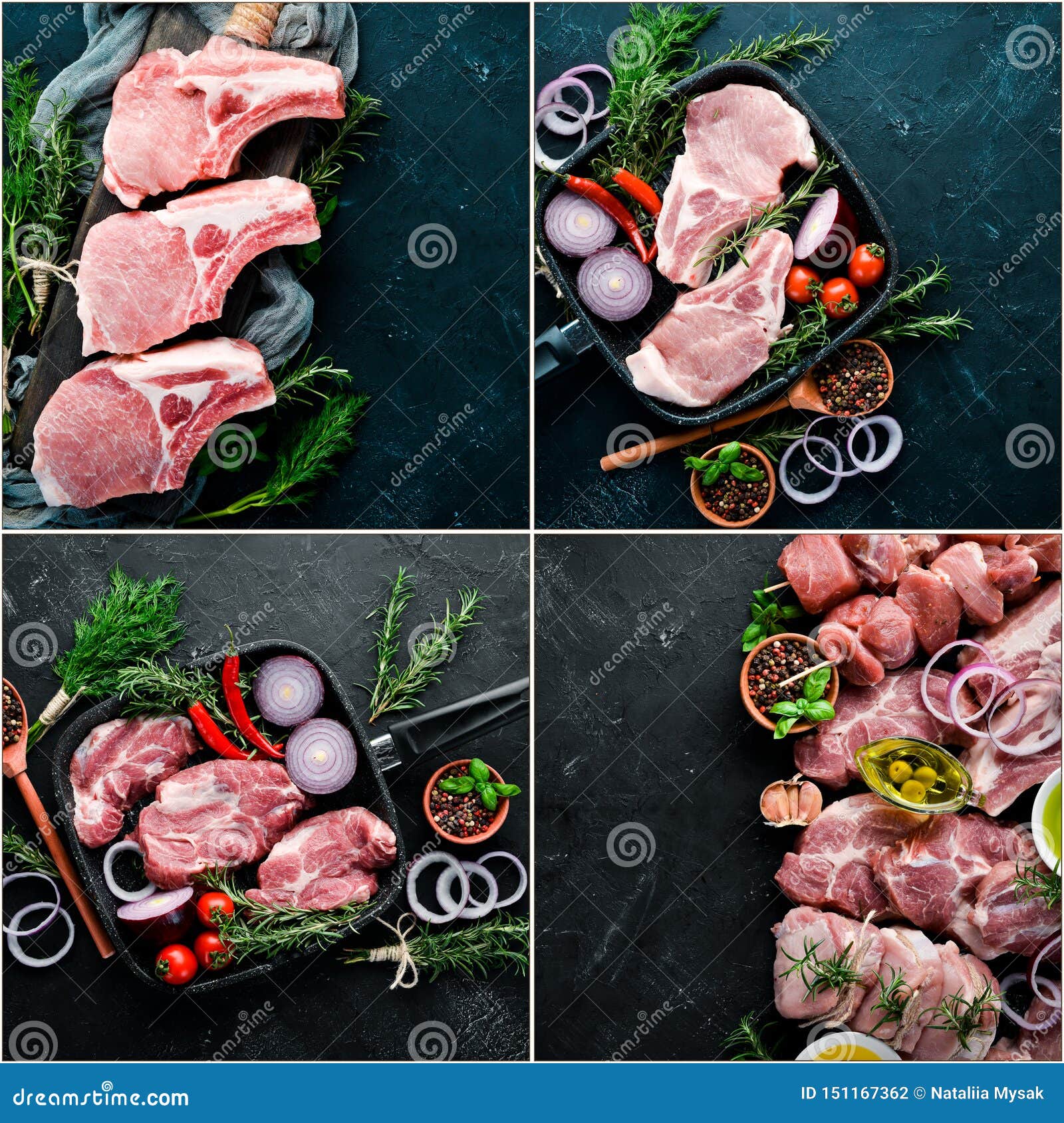 Photo Collage Raw Meat and Steak. Stock Photo - Image of grilling ...