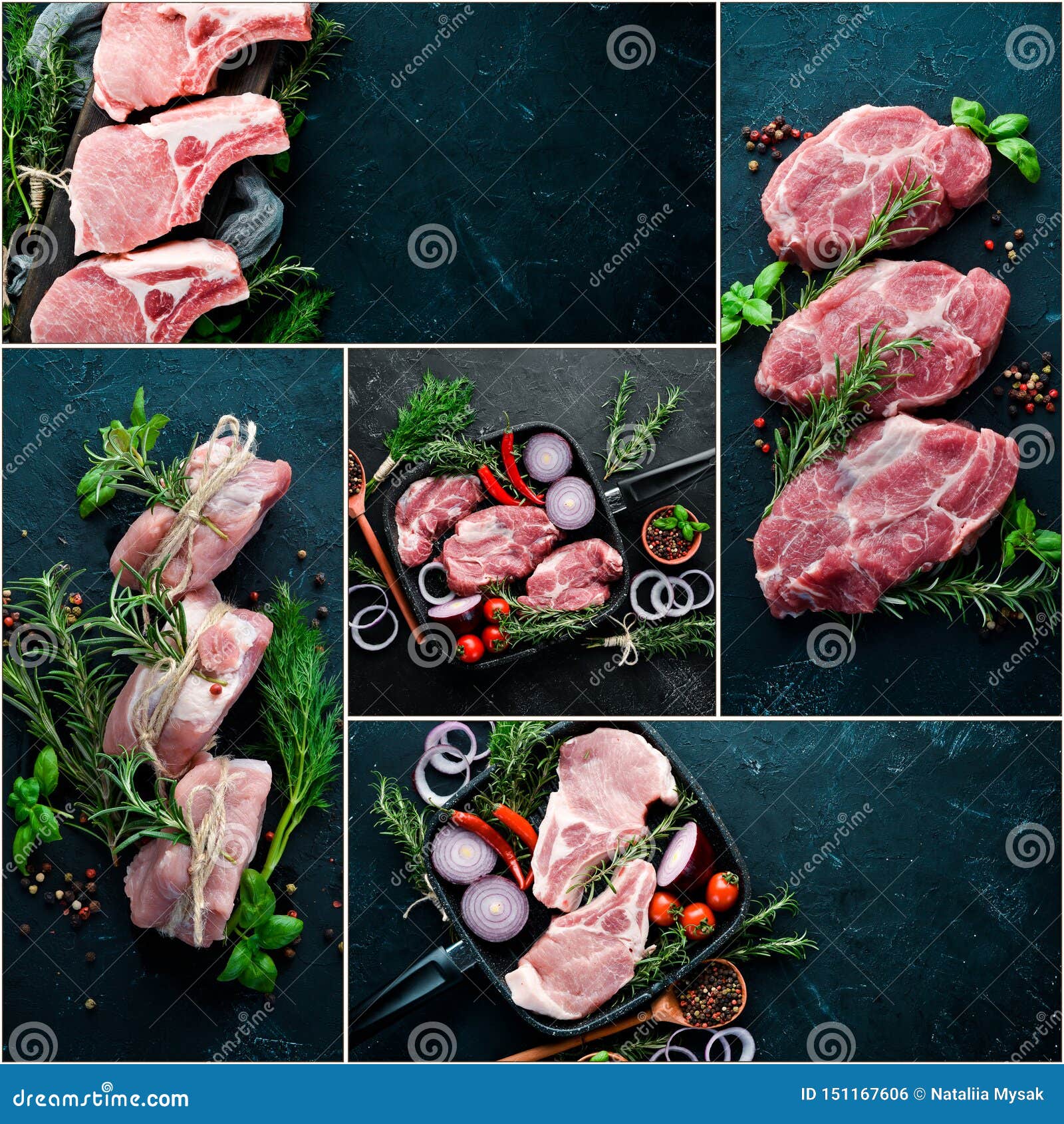 Photo Collage Raw Meat and Steak. Stock Photo - Image of meat, paprika ...