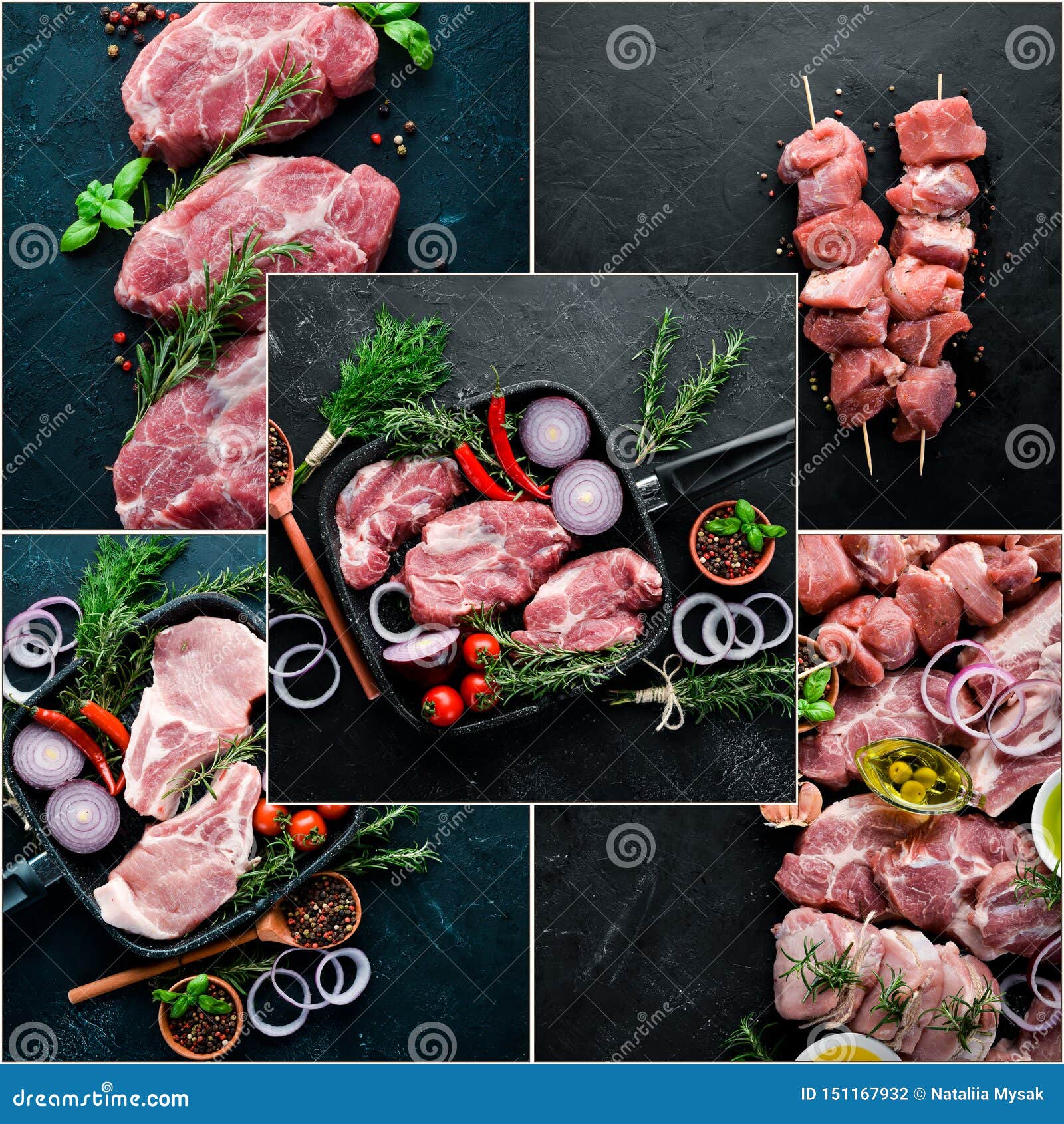 Photo Collage Raw Meat and Steak. Stock Photo - Image of pepper ...