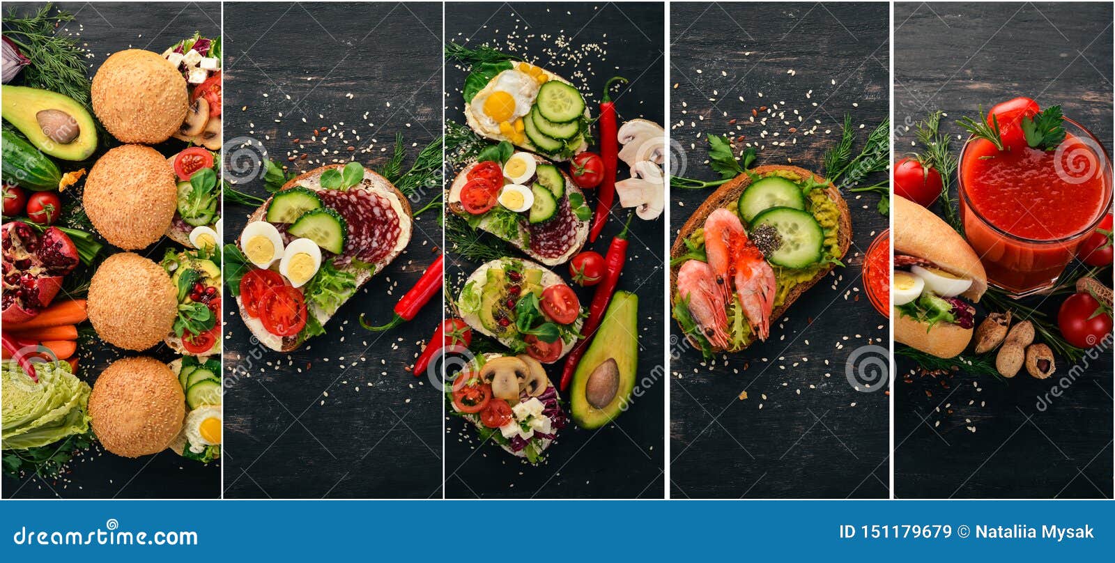 Photo Collage. Sandwich and Burger Stock Image - Image of dinner, fast ...