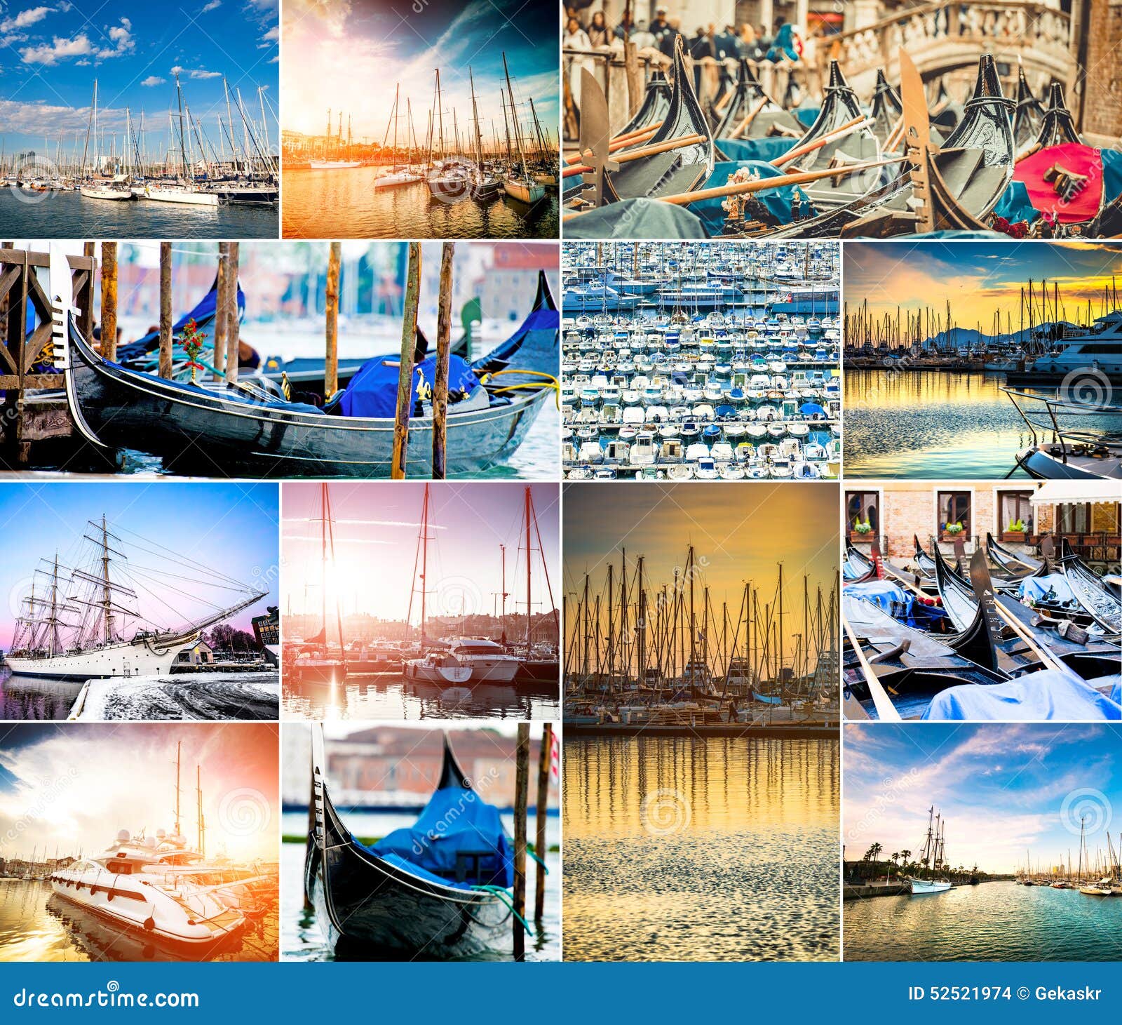 Photo Collage of Ships at the Marina Stock Photo - Image of island ...