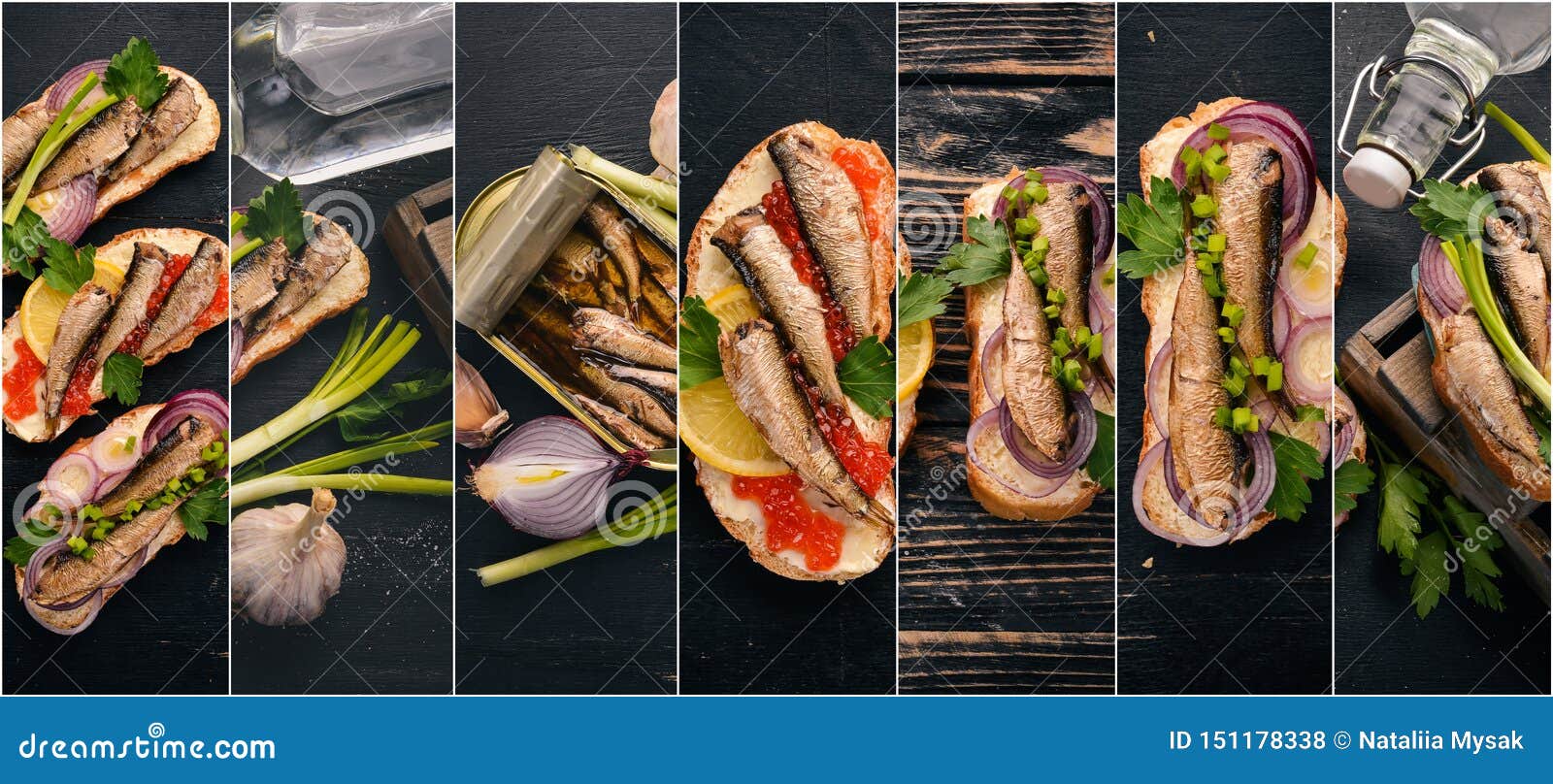 Photo Collage Sprat and a Sandwich. Stock Photo - Image of black, fresh ...