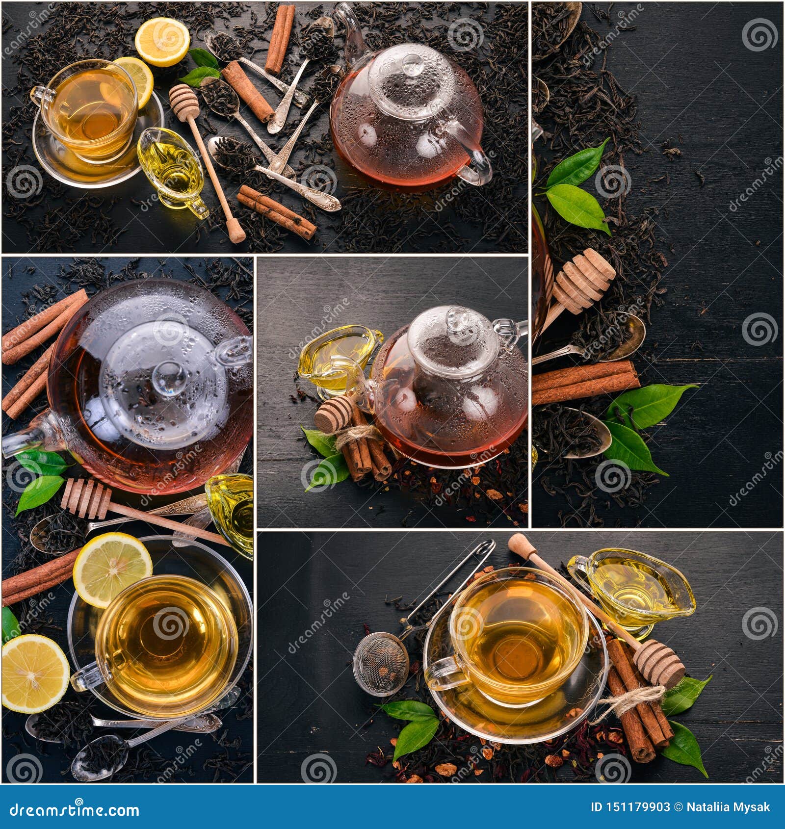 Photo Collage Tea and Tea Leaves. Stock Image - Image of flower ...