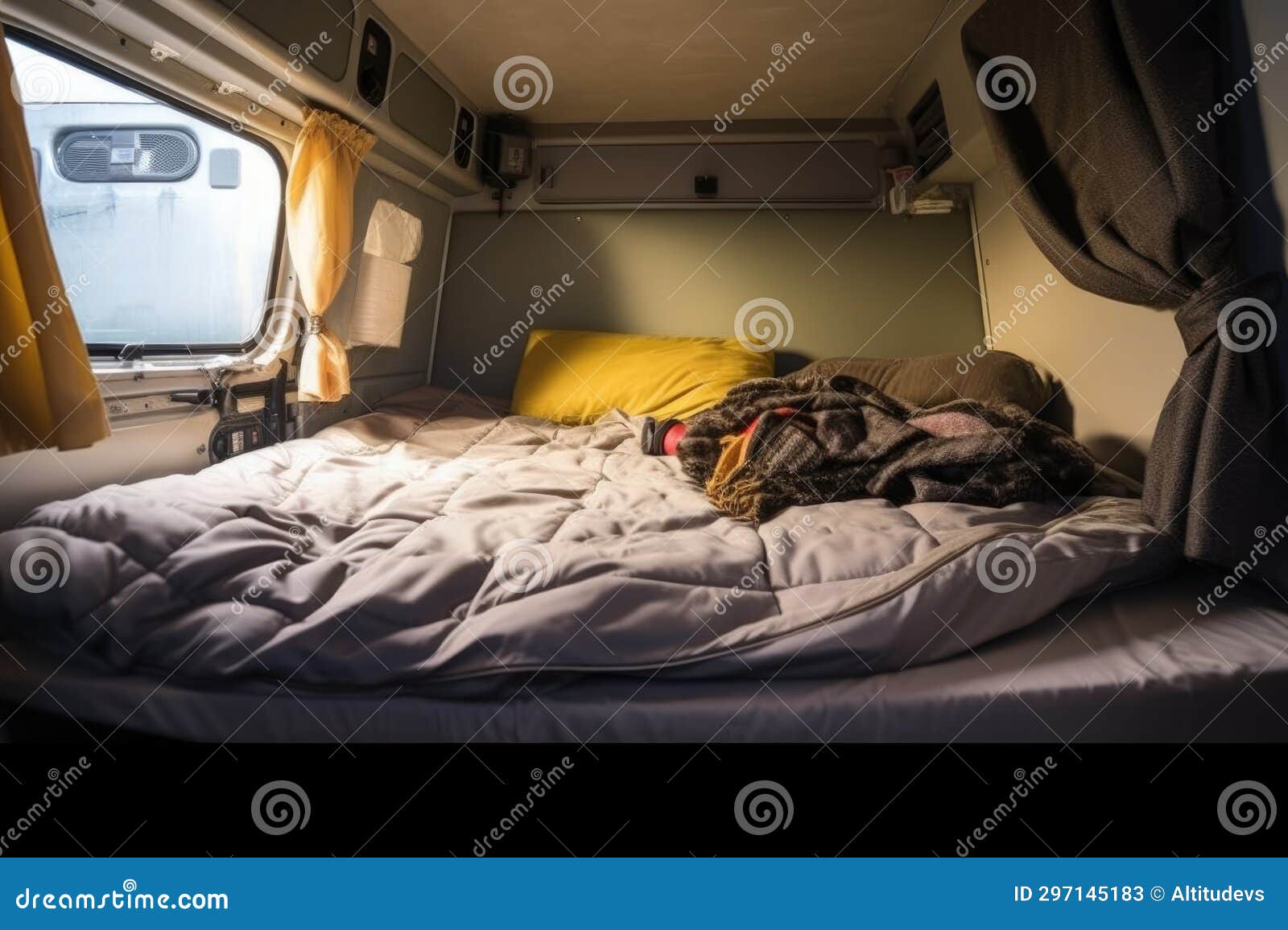 Photo of a Comfortable Bed Inside a Big Rig Cab Stock Image - Image of ...