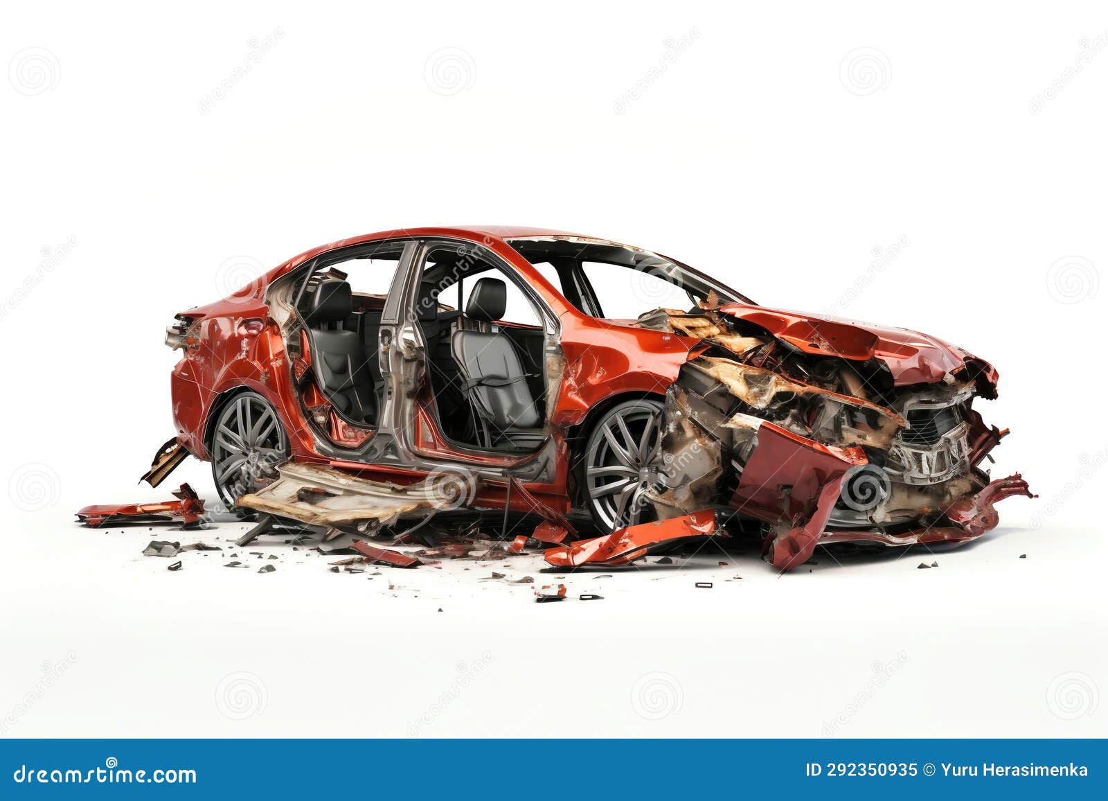 Photo of a Completely Destroyed Red Car after a Severe Accident Stock ...