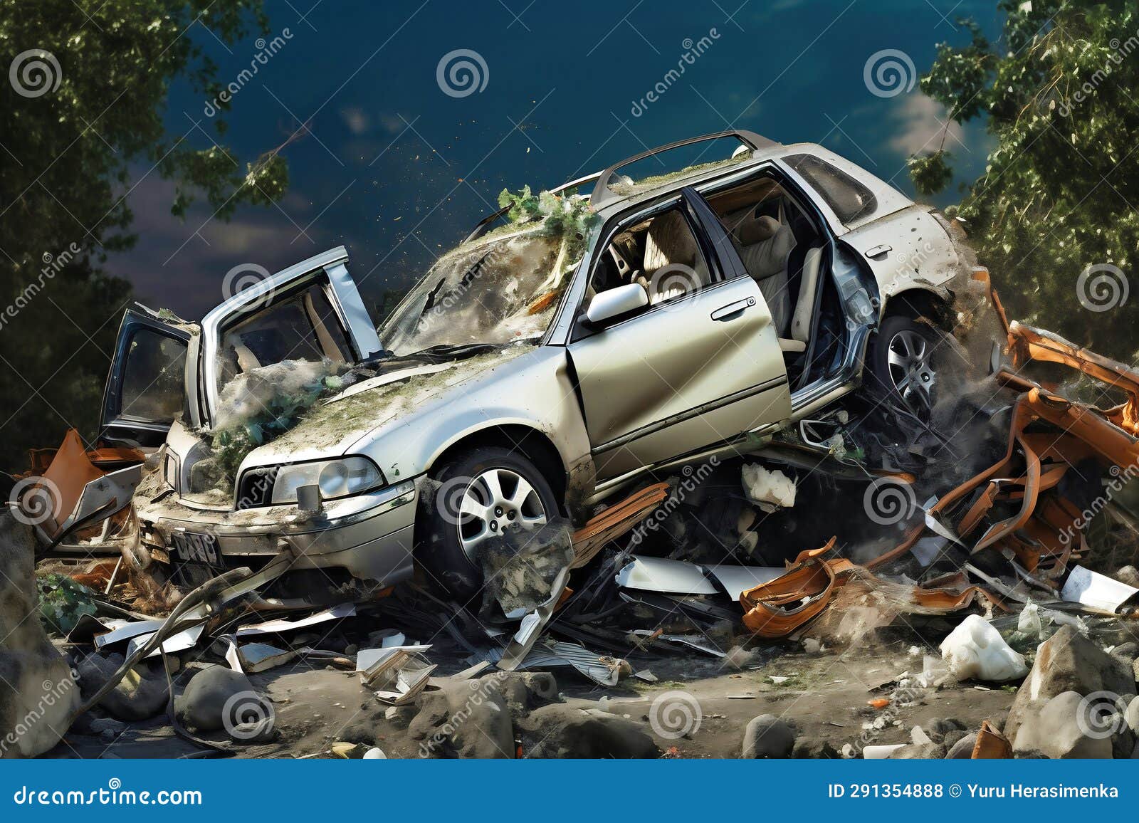 Photo of a Completely Wrecked Car after a Severe Accident Stock ...