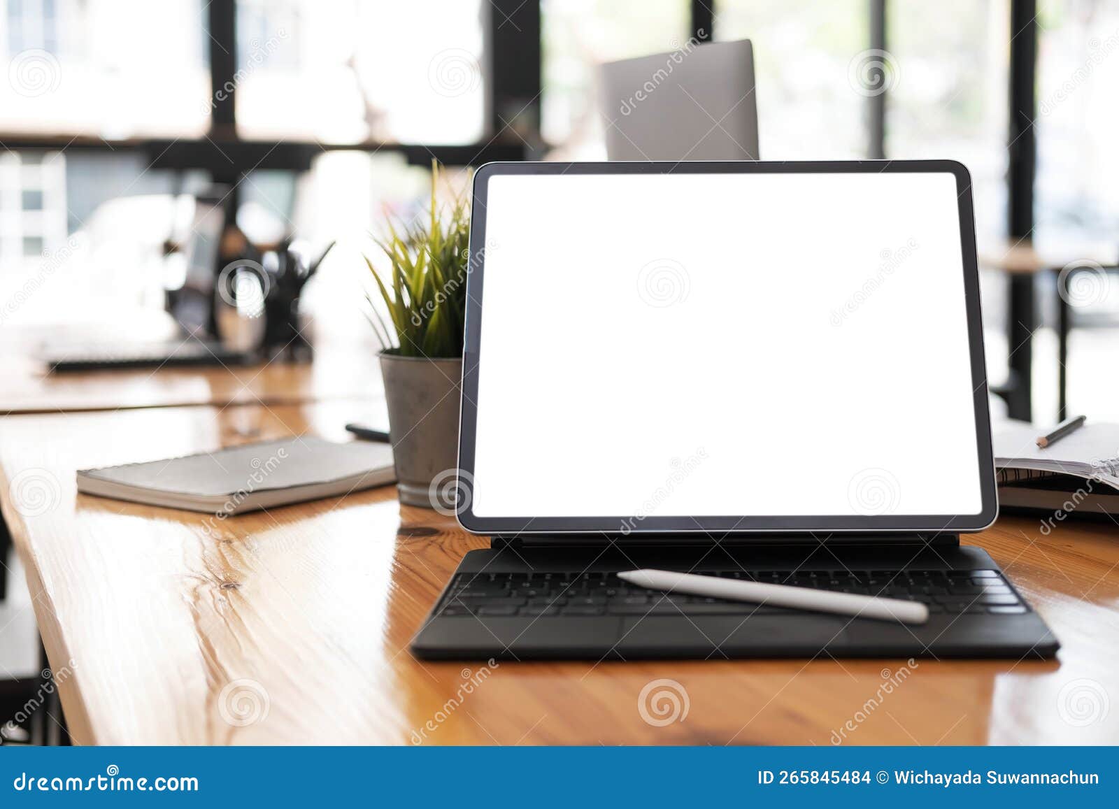 Photo of Computer Laptop with White Blank Screen Putting on the Modern ...